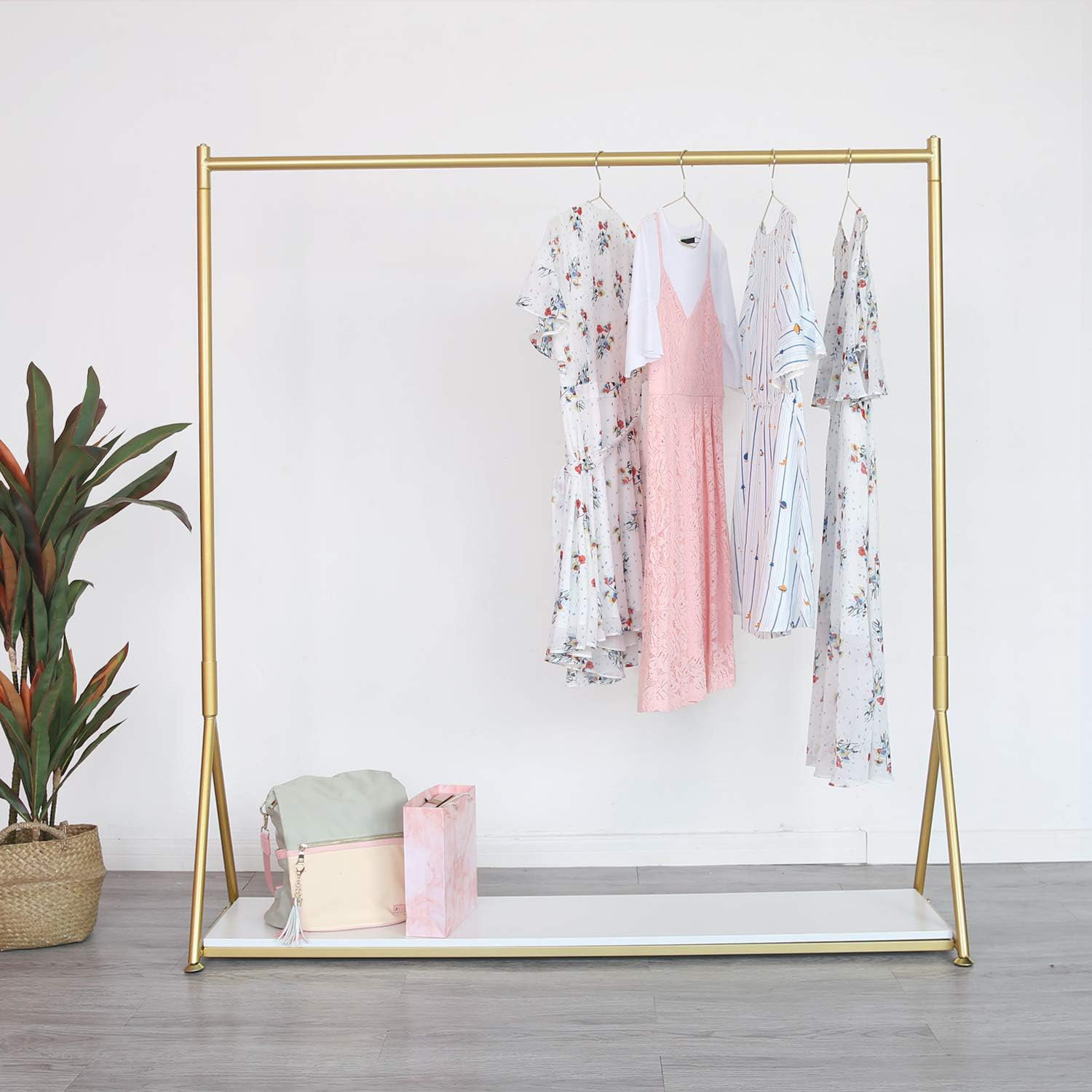 Ebern Designs Gold Clothing Rack With Shelf Heavy Duty Gold Garment ...