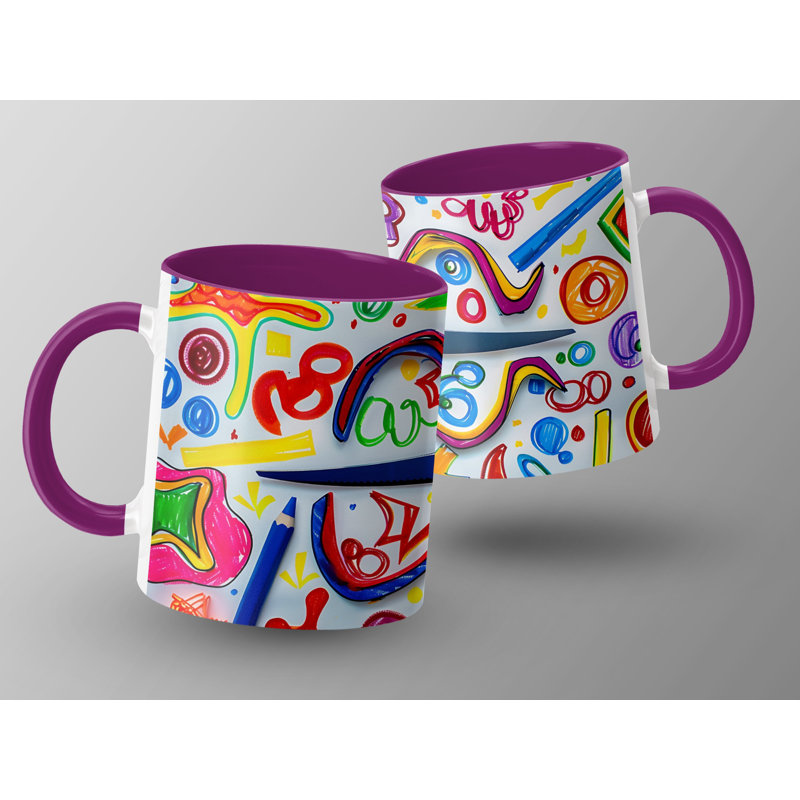 East Urban Home Kids Drawing Style 11oz Accent Mugs – Ceramic Coffee ...