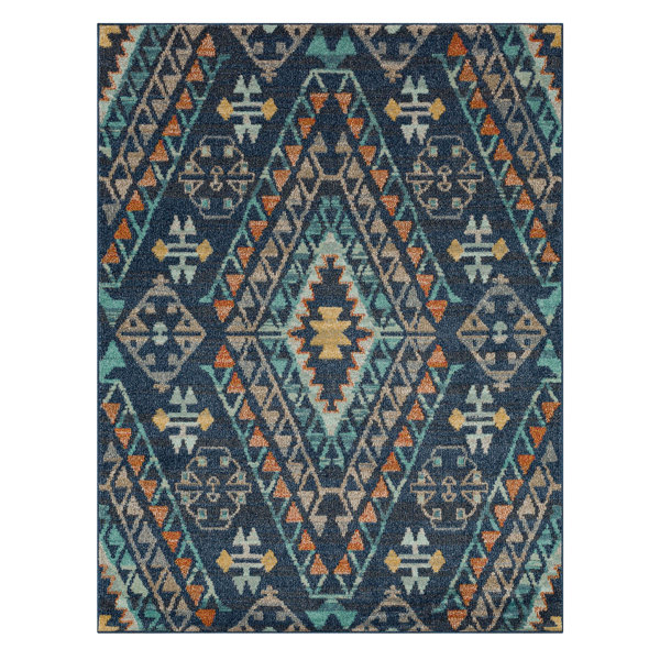 Bungalow Rose Fraser Blue Southwestern Ornamental Medallion Area Rug ...