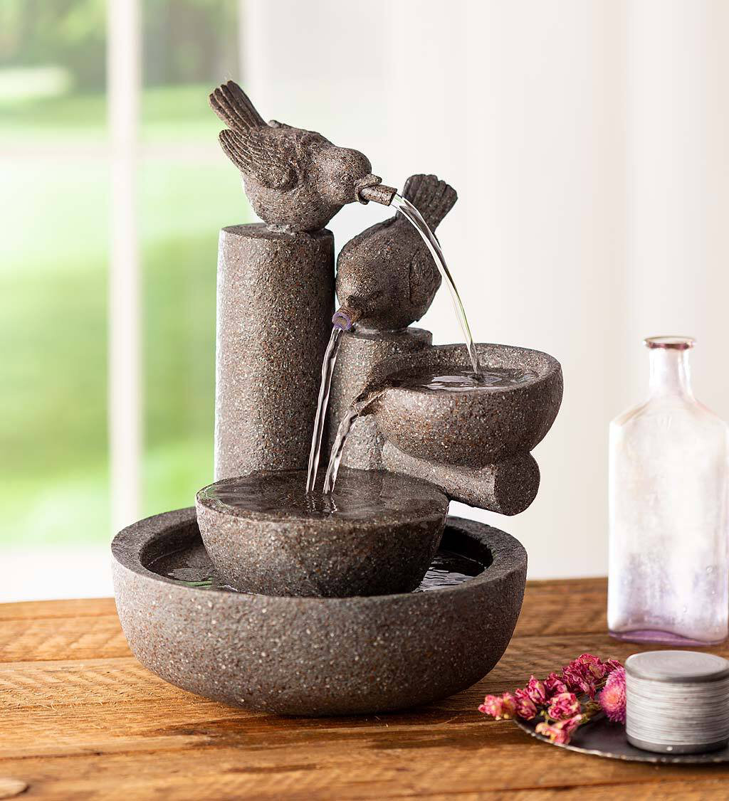 Wind & Weather Birds And Bowls Indoor Resin Fountain With Look Of ...