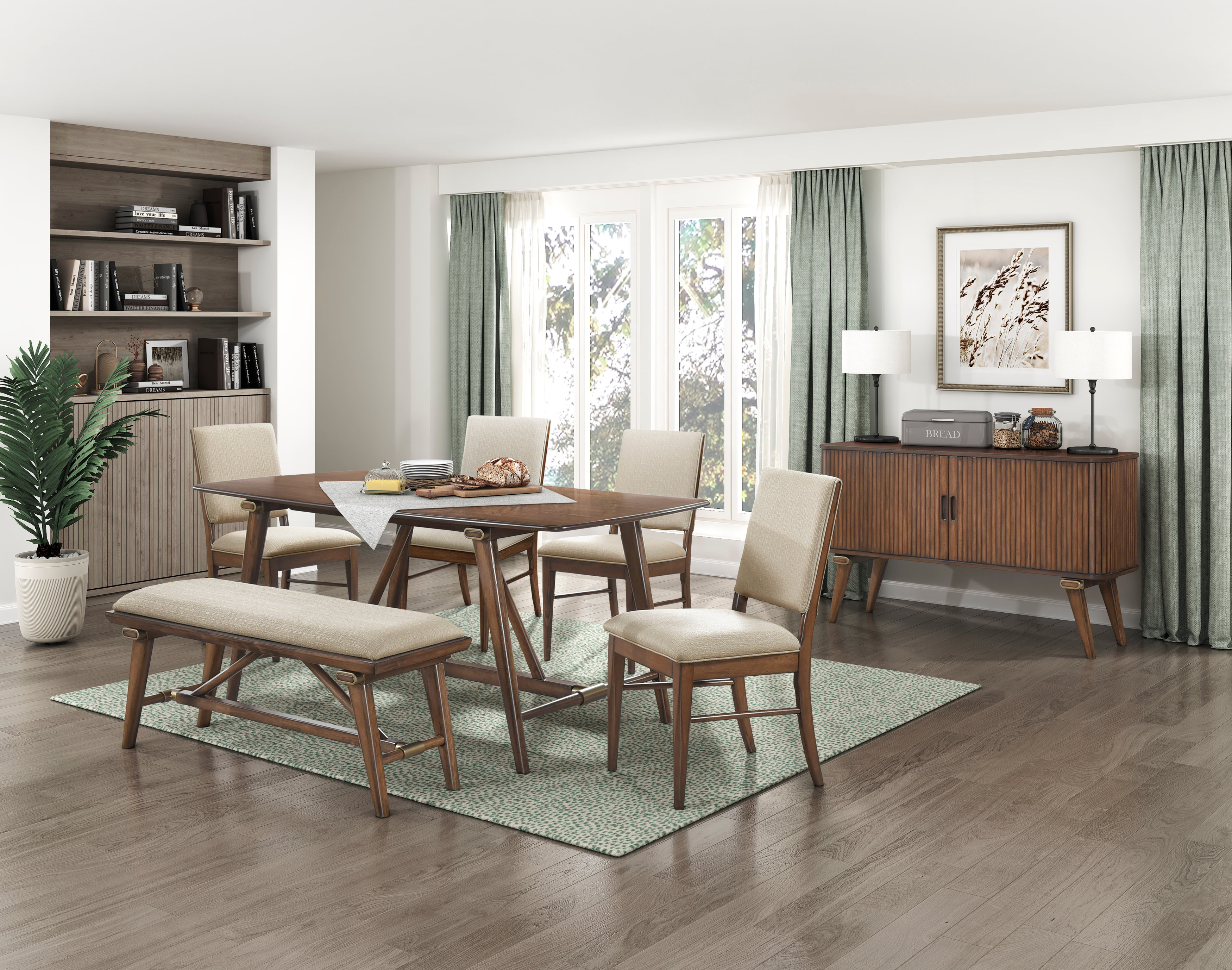 Wildon Home® Design Pc Dining Set Table Bench And X Side Chairs Fabric ...