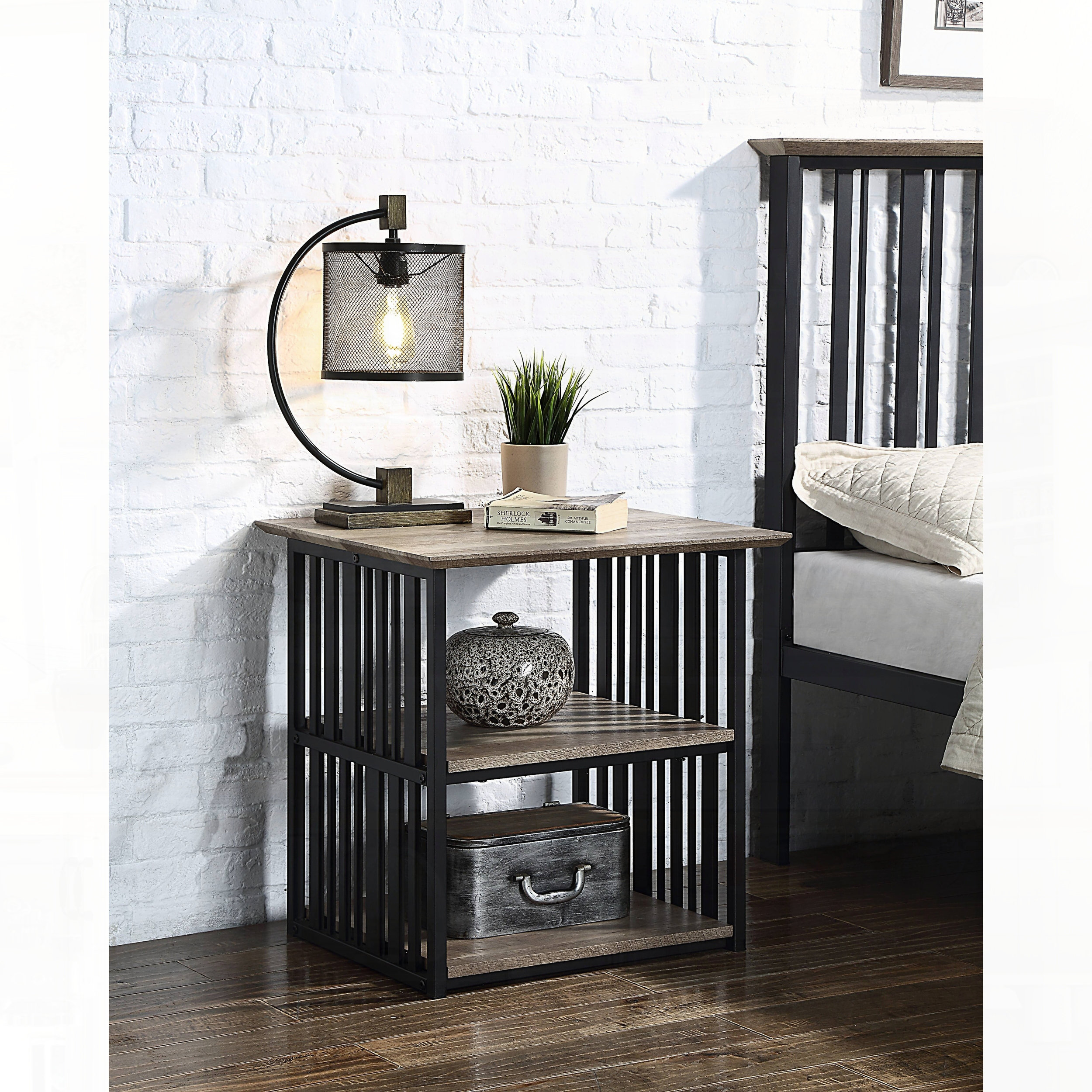 Trent Austin Design® Antique Oak & Black Finish Nightstand with Vintage ...