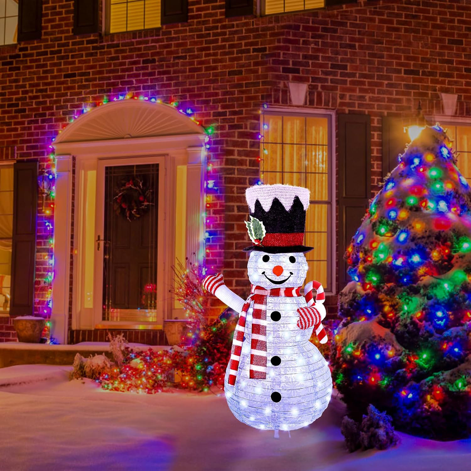 The Holiday Aisle® 42-Inch Lighted Snowman Outdoor Christmas Decoration – Collapsible Snowman ...