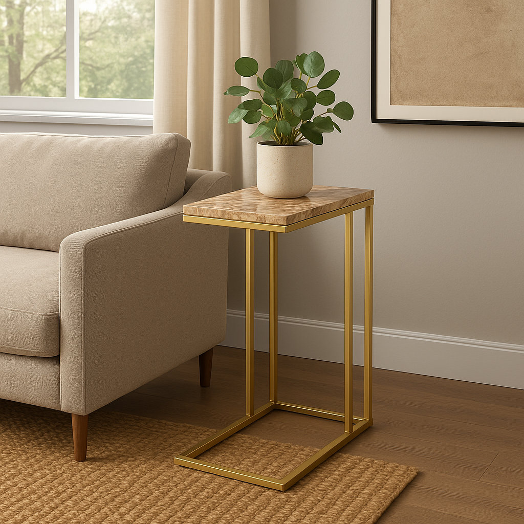 Mercer41 Marble "C" Table For Living Room Set Of 1 With Metal Frame-24 ...