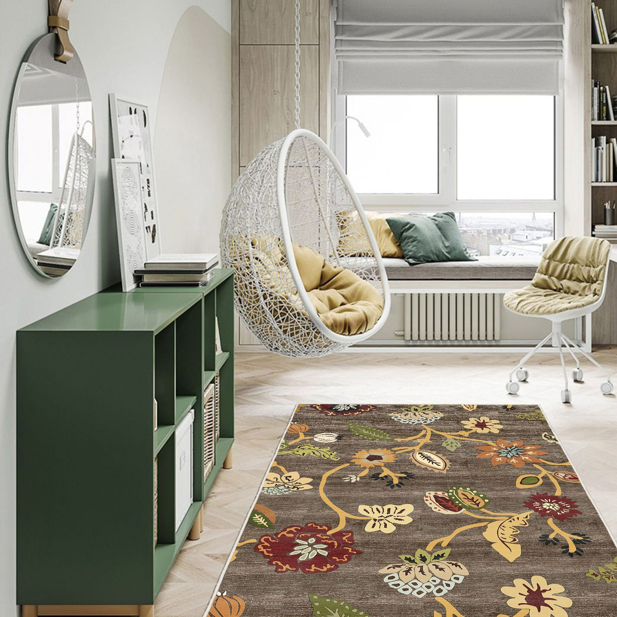 East Urban Home Joyner Floral Machine Made Flatweave Velvet Area Rug in ...