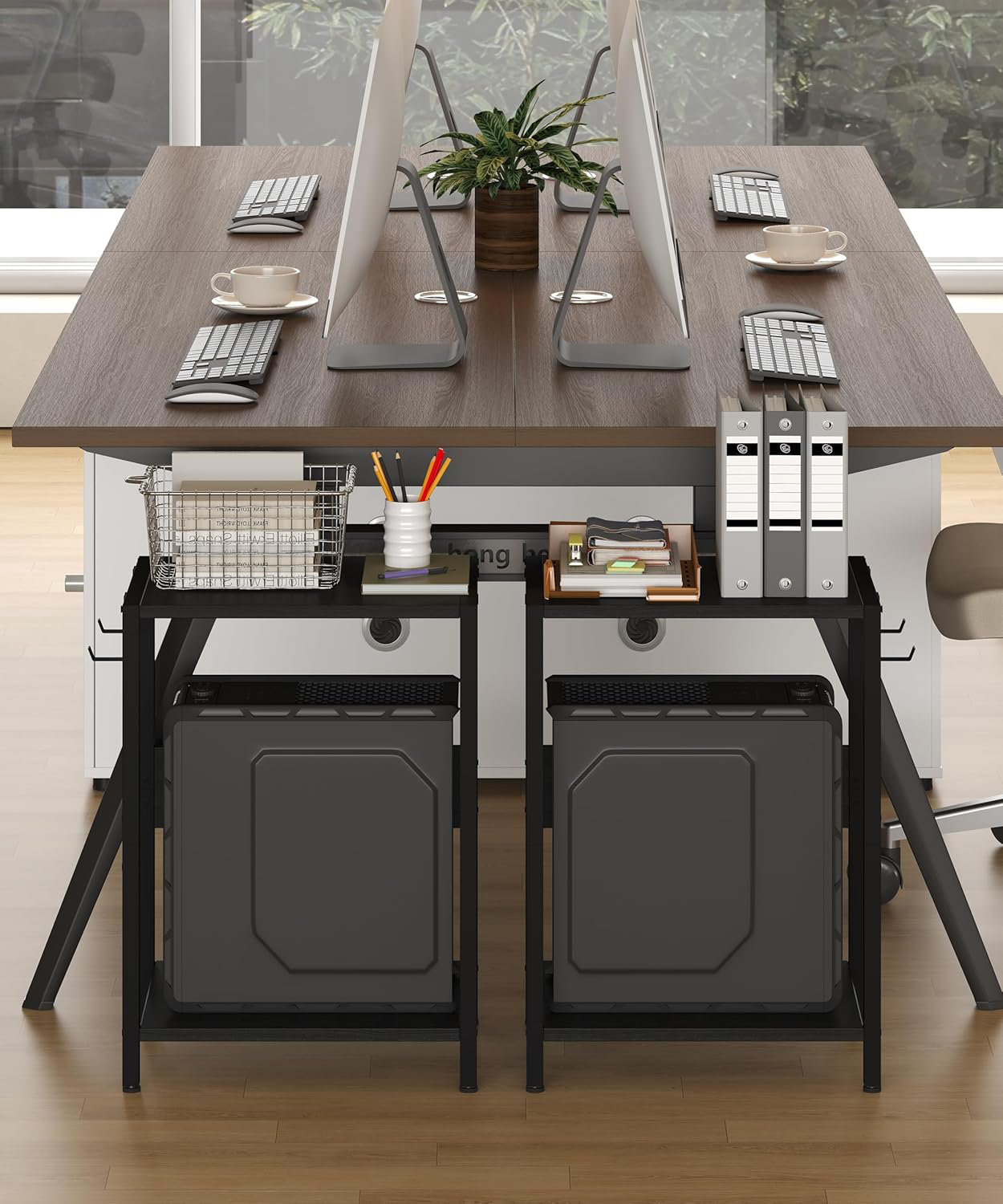 caimen 2-Tier Rolling Computer Tower Stand With Charging Station, Under ...