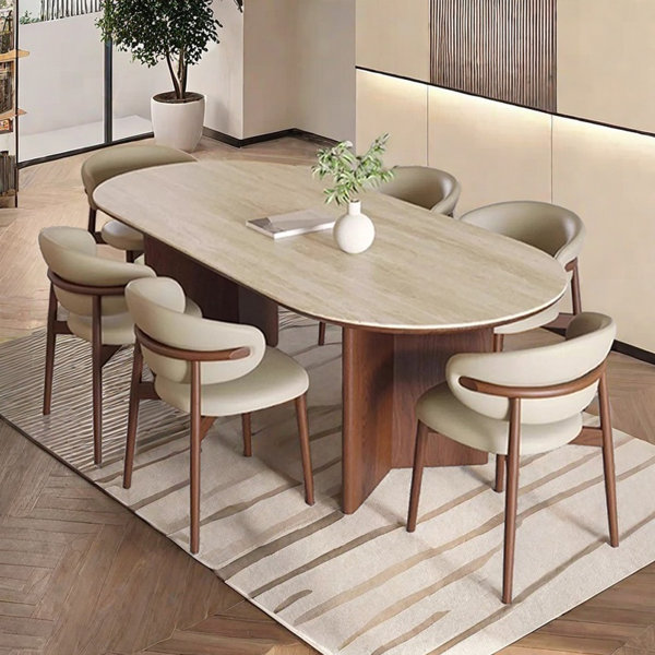 HEshihome Retro Modern Oval Sintered Stone Dining Table Sets | Wayfair