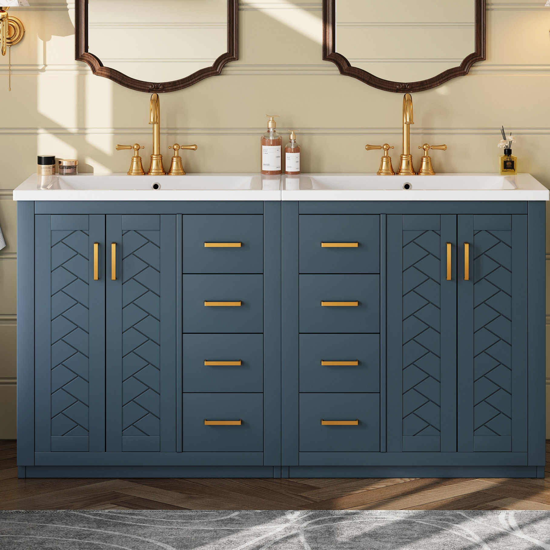 Ebern Designs 30 - Inch Ceramic Basin Bathroom Cabinet, Solid Wood And ...