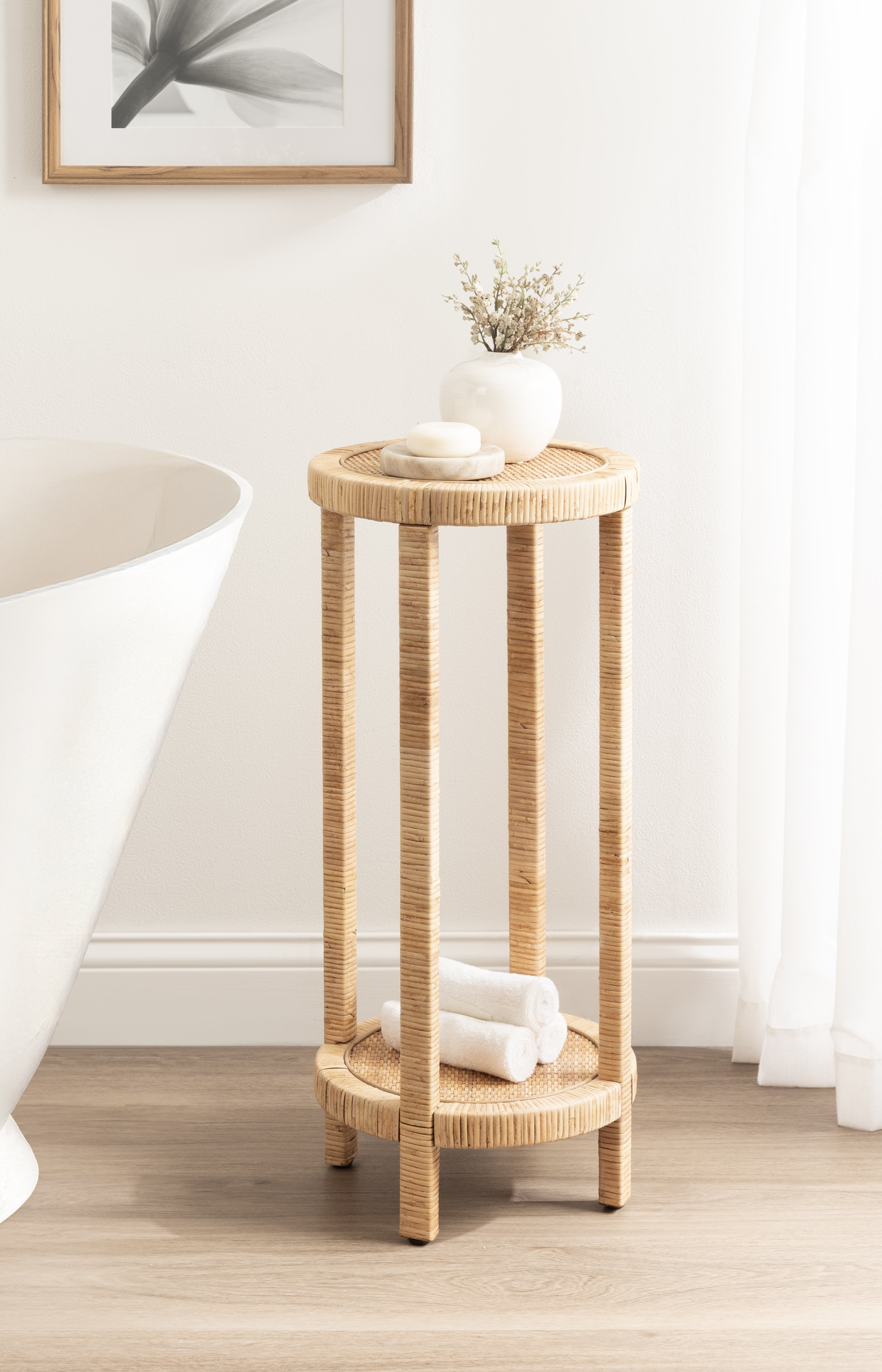 Bay Isle Home™ Rafina Coastal Tiered Round Rattan Drink Table - Wayfair ...