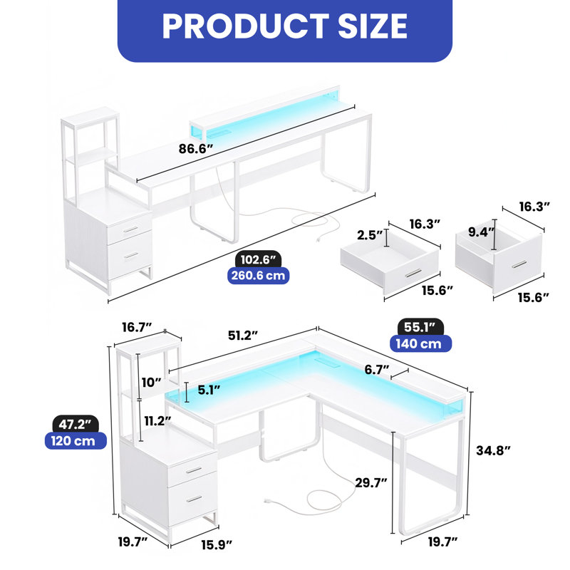 Wrought Studio™ Reversible Computer Desk with Drawers | Wayfair