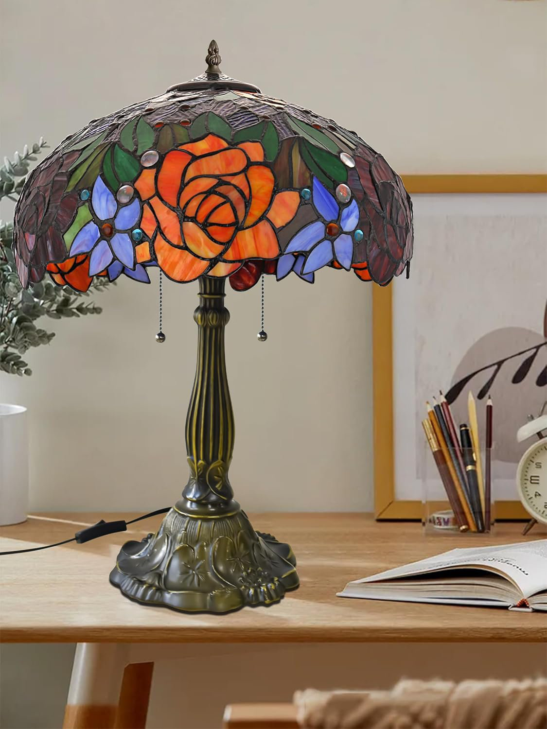BEAUTY DEPOT 24" Stained Glass Tiffany Style Table Lamp - 16" Antique ...