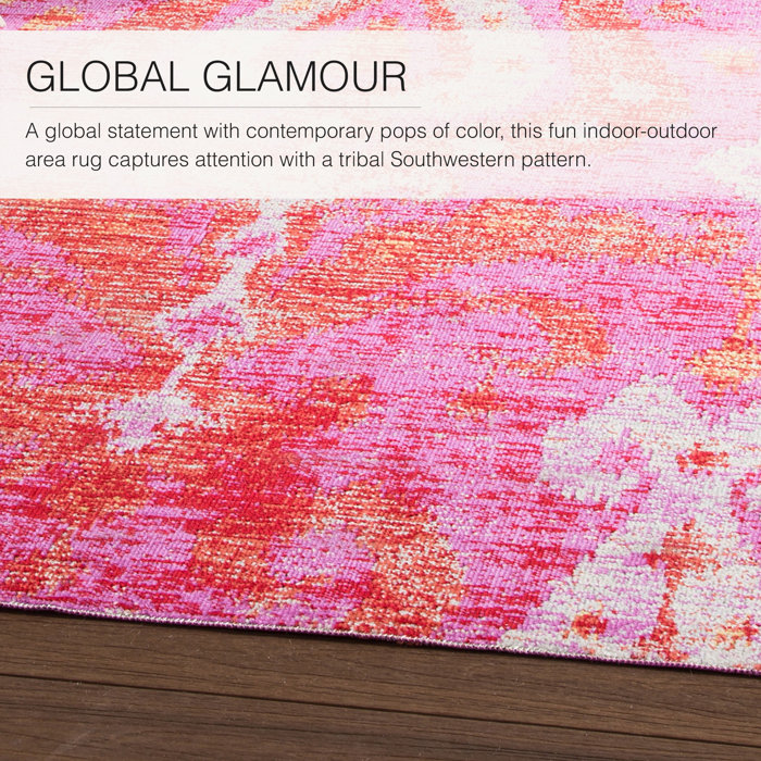 World Menagerie Jambi Ikat Pink/Beige Indoor/Outdoor Area Rug & Reviews ...