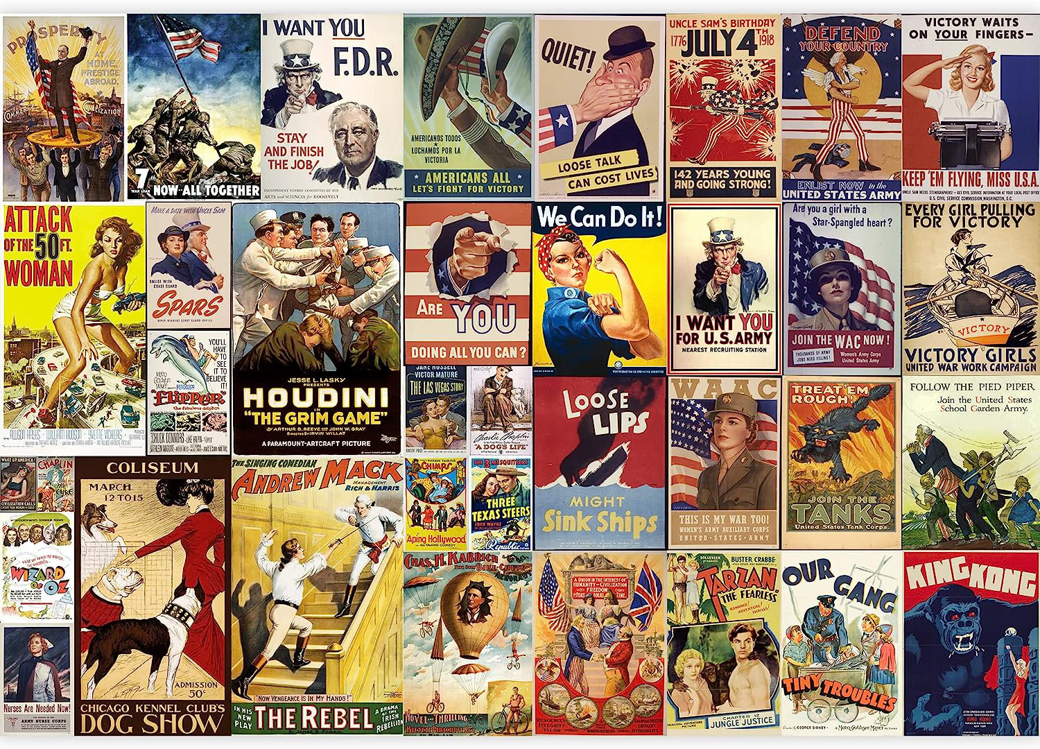 IDEA4WALL American Posters Collage With Vintage War Propaganda And ...
