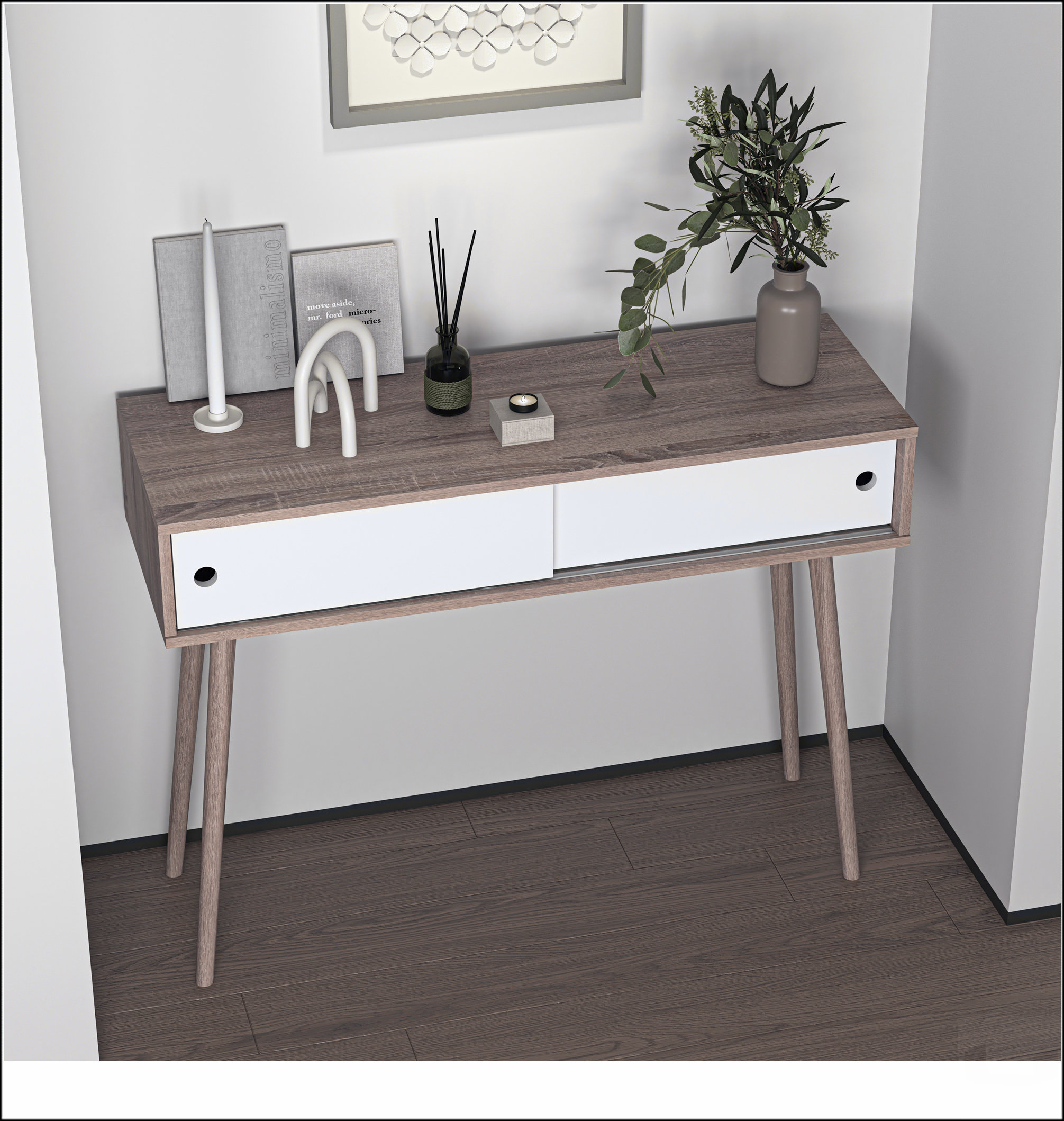 Ophelia & Co. Entryway Table with 2 White Sliding Doors, Console Table ...