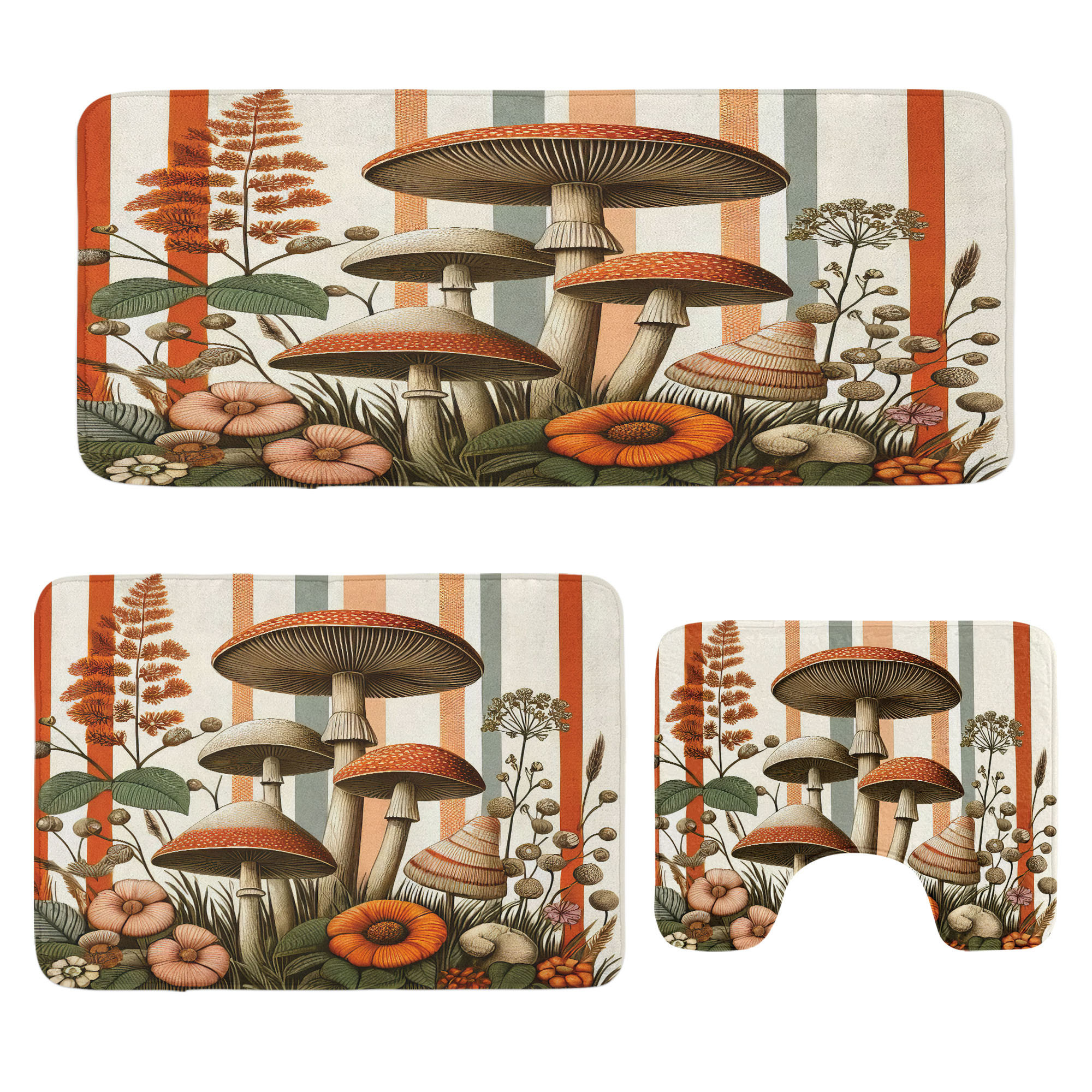East Urban Home Mushroom Bathroom Rug Set 3 Pieces U-Shape & Rectangle ...