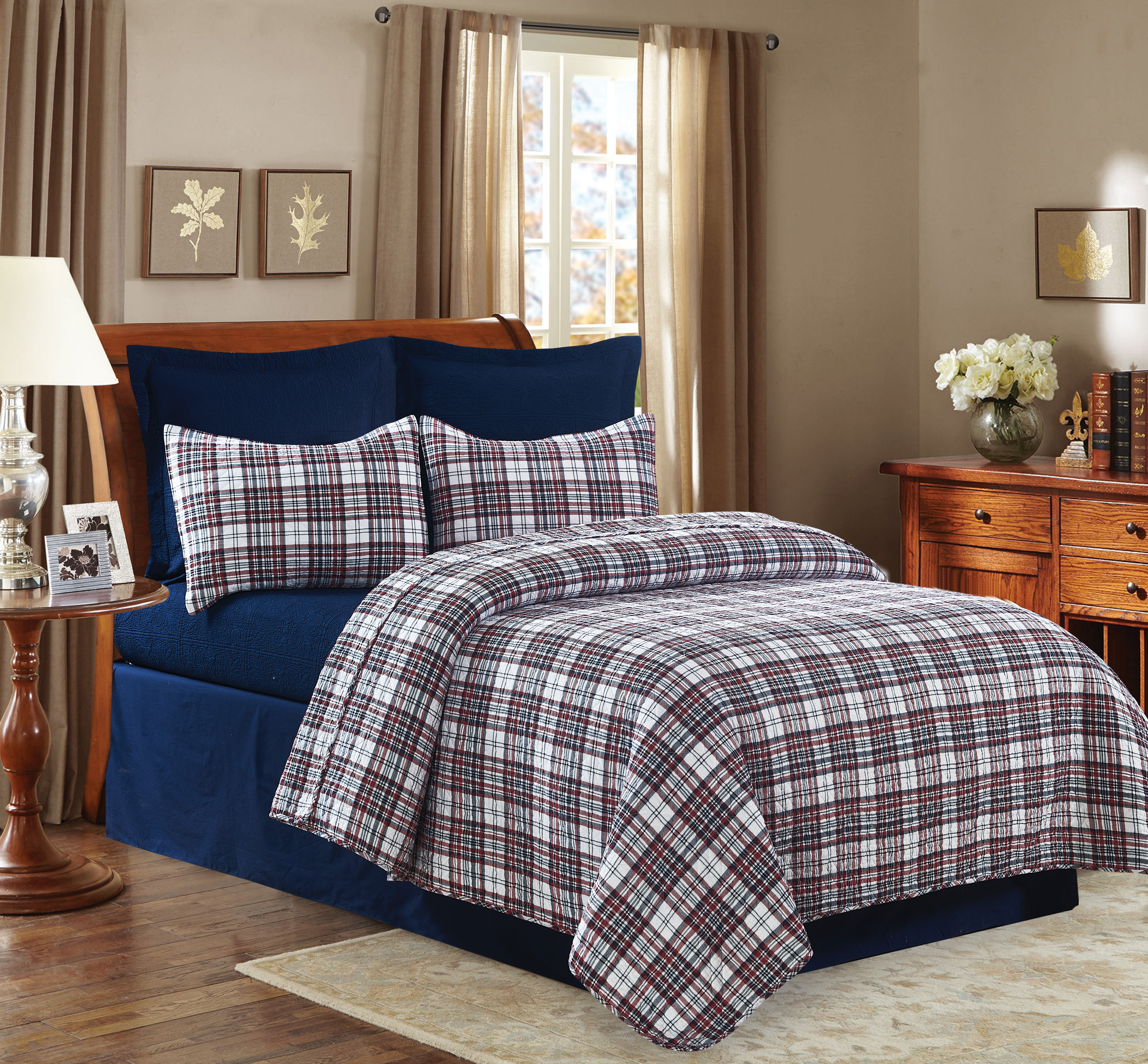 Canora Grey Josceline Red/Blue/White Standard Cotton Quilt Set ...