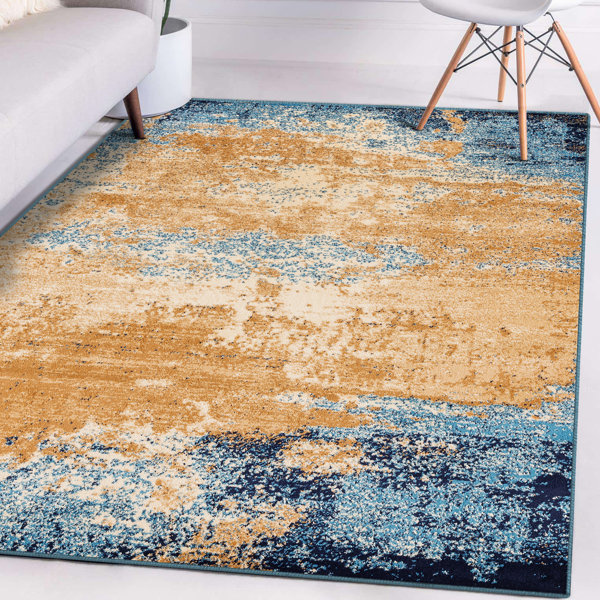 17 Stories Colborne Abstract Blue/Ivory Area Rug | Wayfair