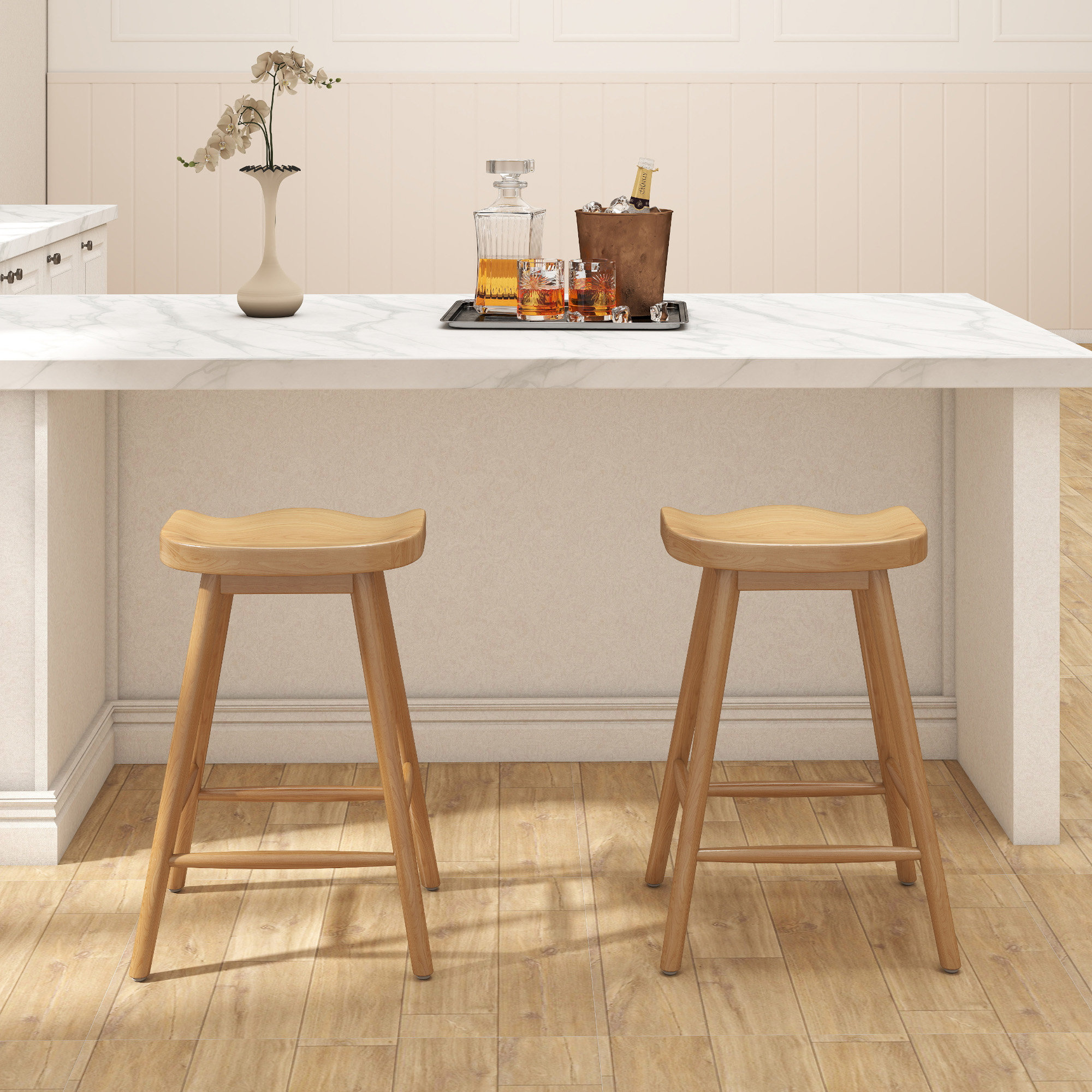 George Oliver 24.25" Counter Height Wood Barstools Backless Farmhouse ...
