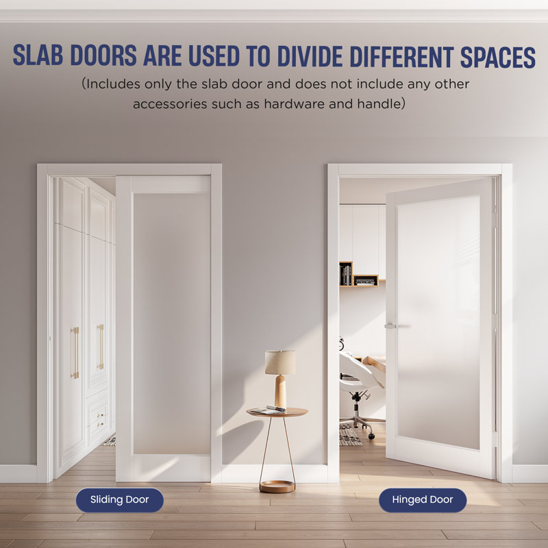 DoorFusion 80''H Full-Lite Frosted Glass And Solid Manufactured Wood ...