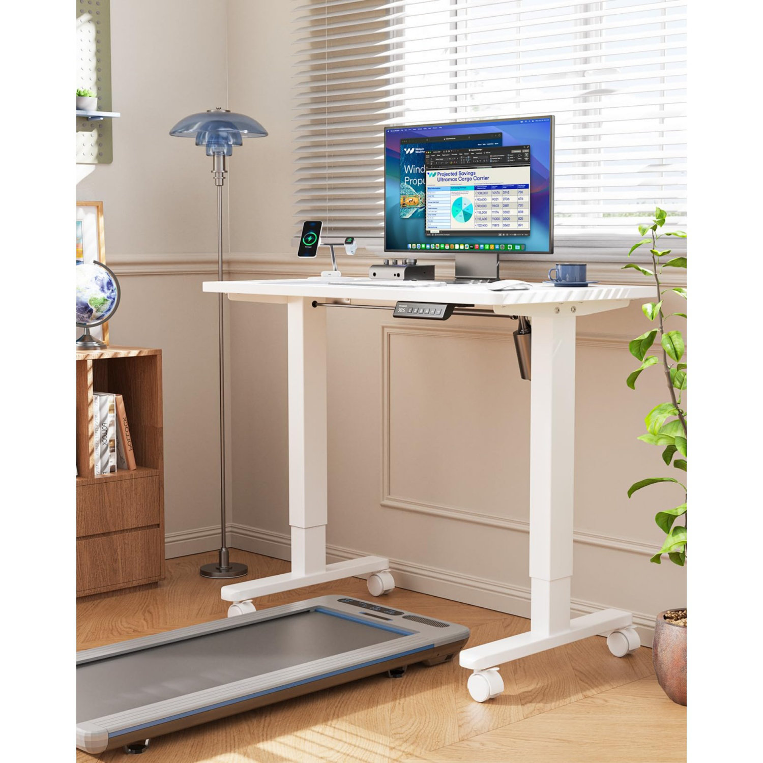 Inbox Zero Electric Small Standing Desk, 35" X 24" Whole Piece Desktop ...