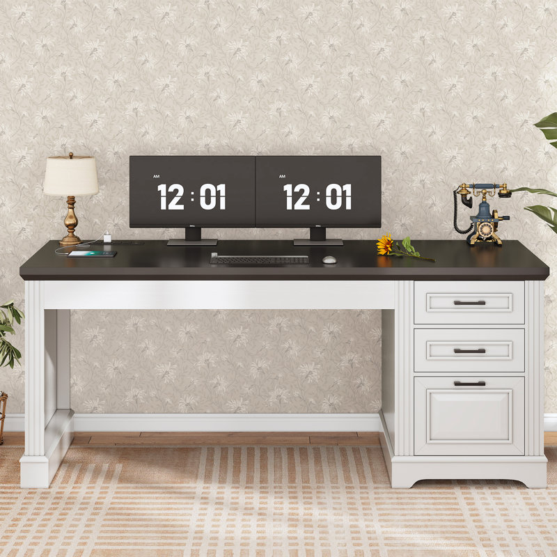 Winston Porter Computer Desk Executive Desk With 3 Drawers, Farmhouse ...