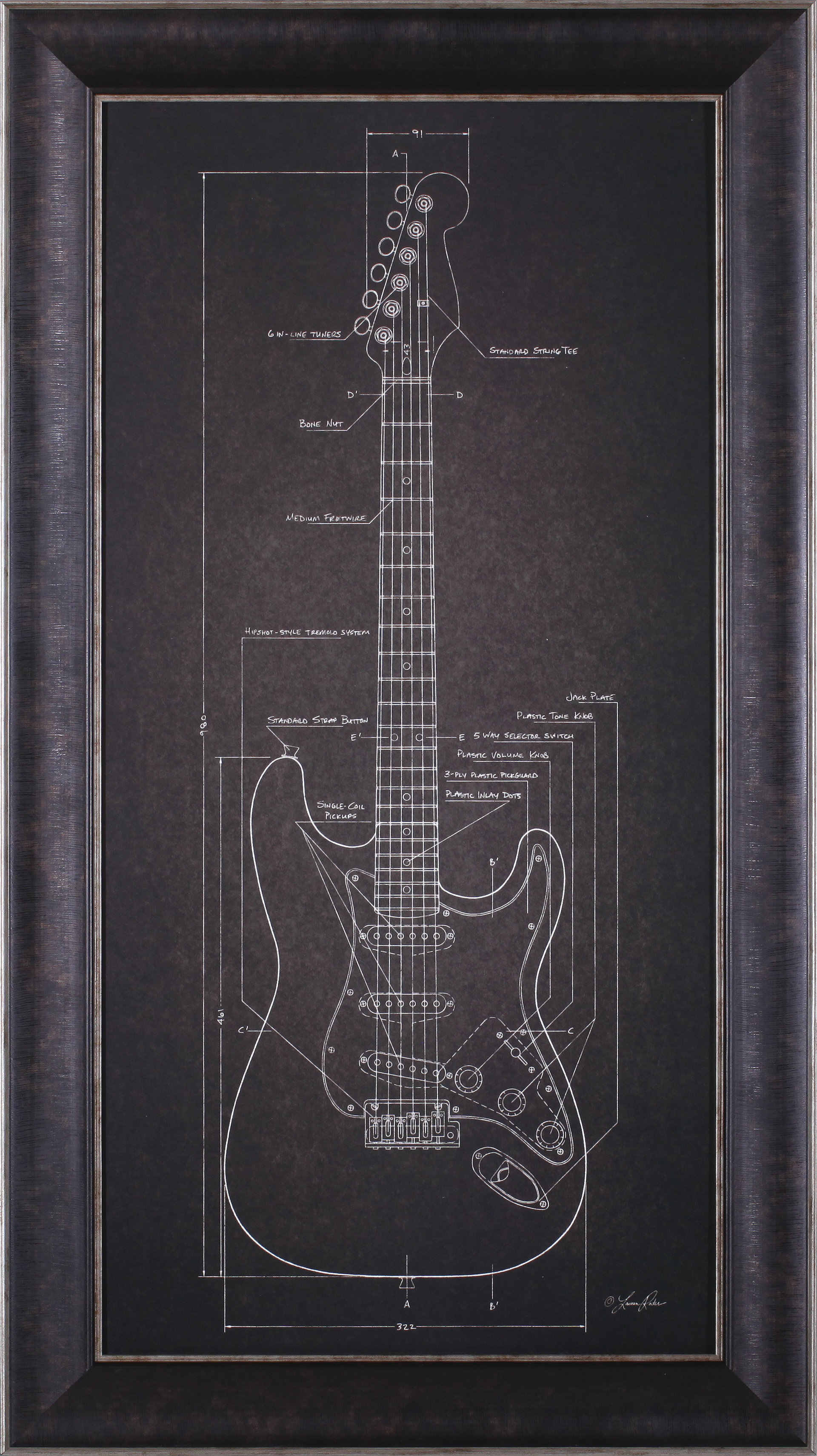Art Effects Electric Guitar Blueprint Framed On Paper by Lauren Rader ...