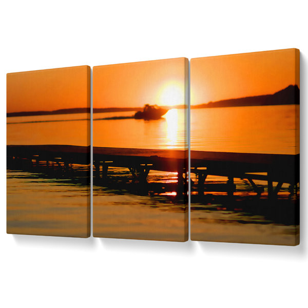 Highland Dunes Peach Sunset Jetty Canvas 3 Panel Set | Wayfair.co.uk
