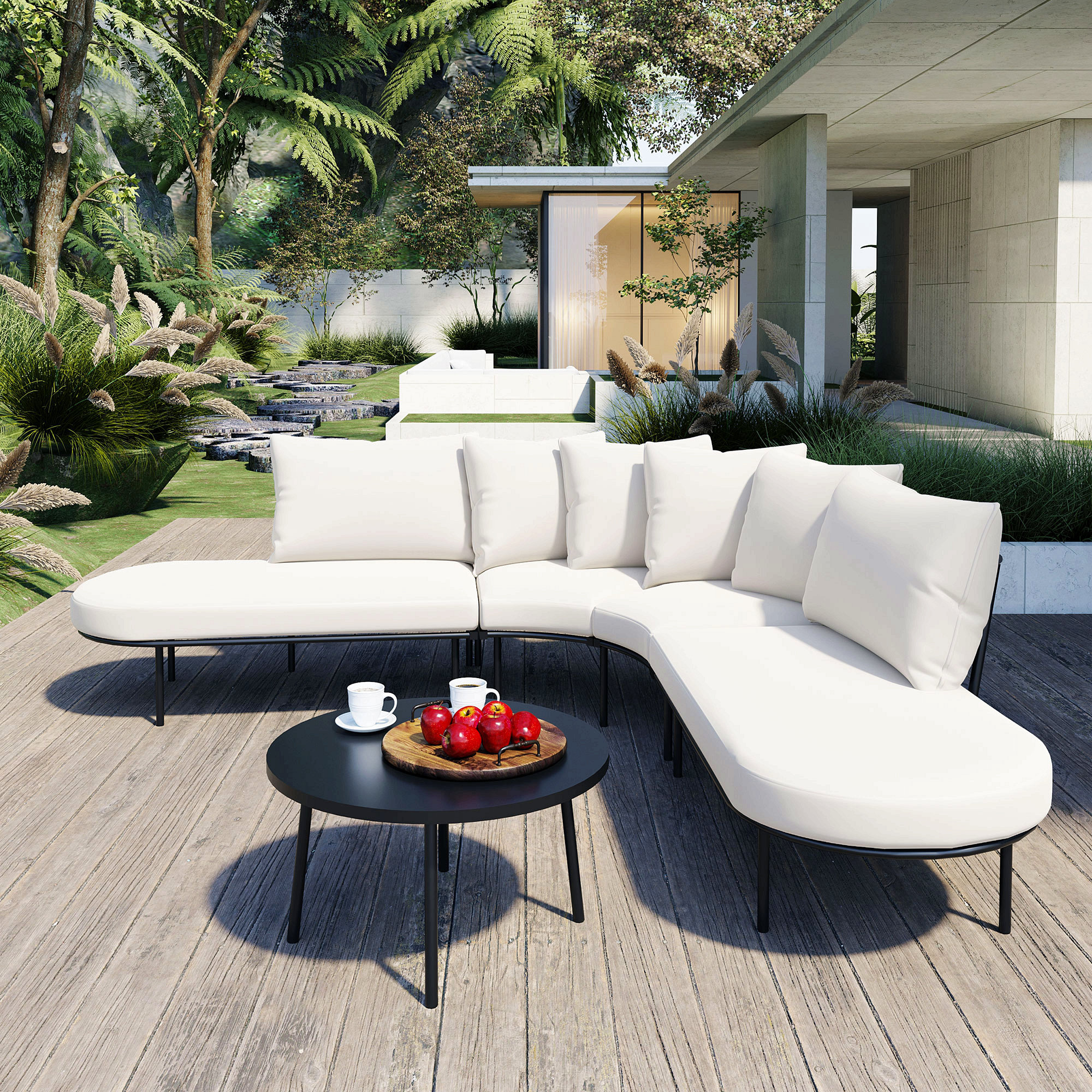 Latitude Run® Patio Half- Moon Curved Outdoor Furniture Sofa Set With ...