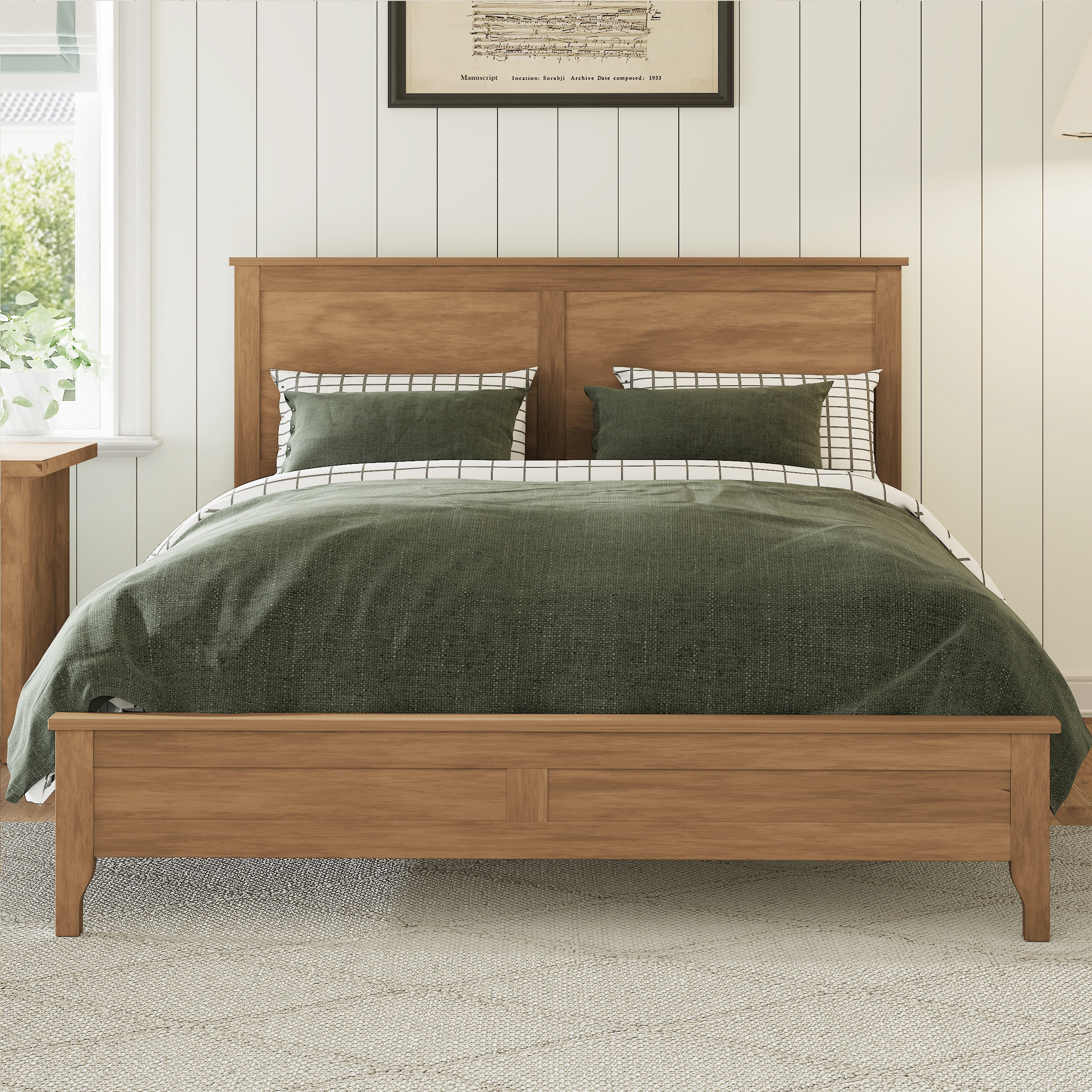Corrigan Studio® Platform Bed with Headboard and Slats, Bed Frame with ...