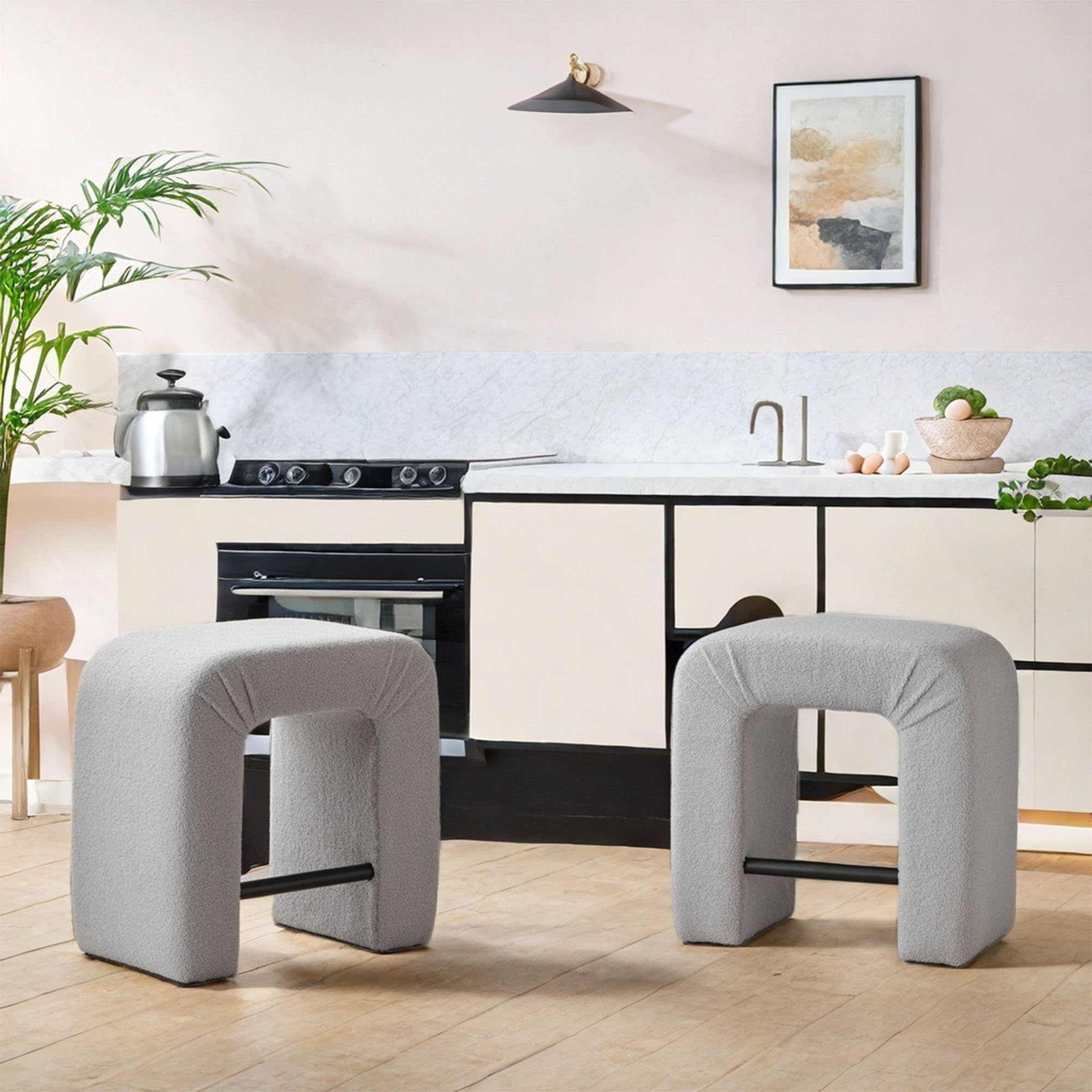 Orren Ellis 24" H Boucle Stool Set Of 2, Counter Stool With U-Shaped ...