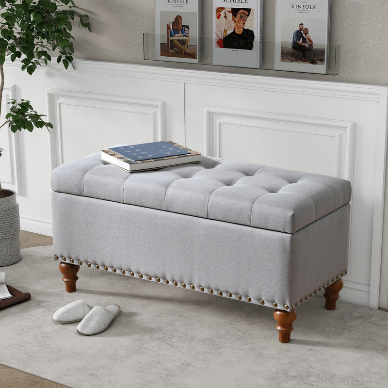 Alcott Hill Ottoman Storage Bench with Recessed Hinge Top, Rivet Trim ...