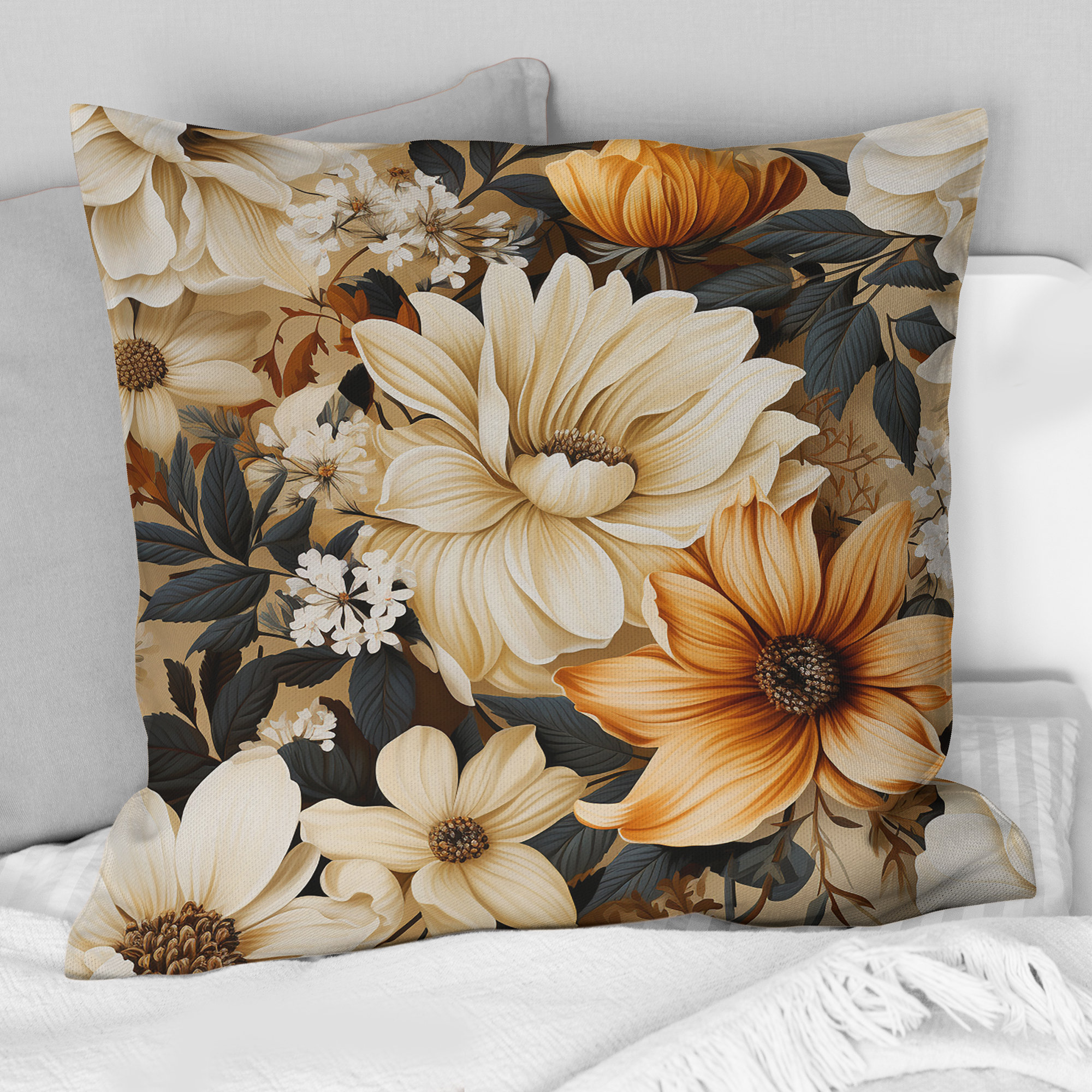 Design Art Earthy Elegance Boho Pattern I - Floral Printed Throw Pillow ...