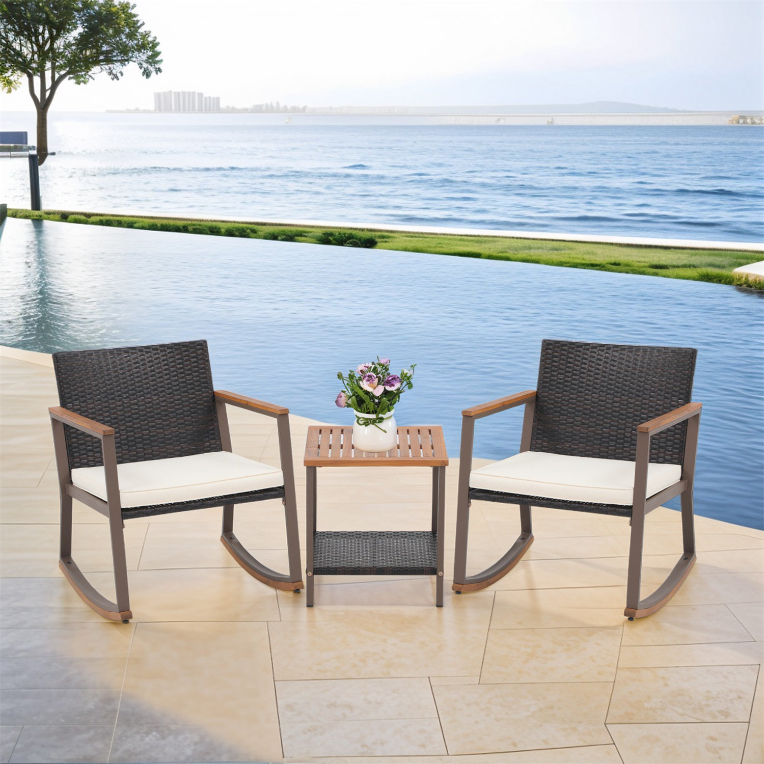 Winston Porter Patio Chairs, Wicker Rocking Chair Outdoor Bistro Sets ...