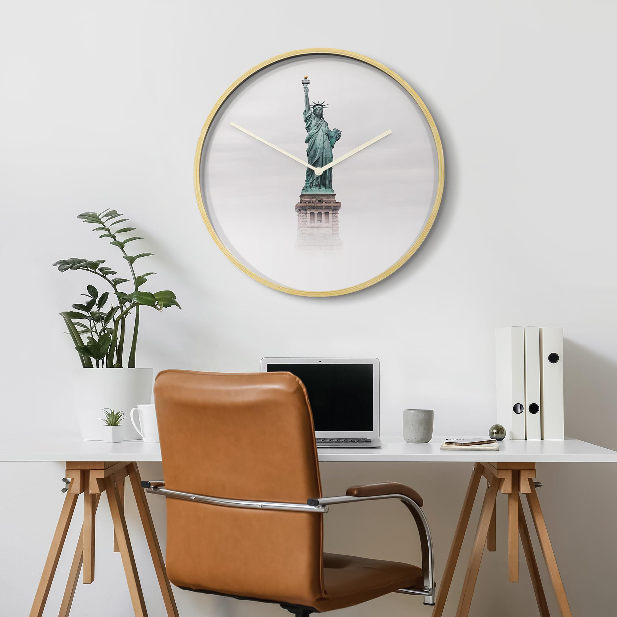 SIGNLEADER Green Statue of Liberty Clock Decor Wooden Large Wall Clock ...