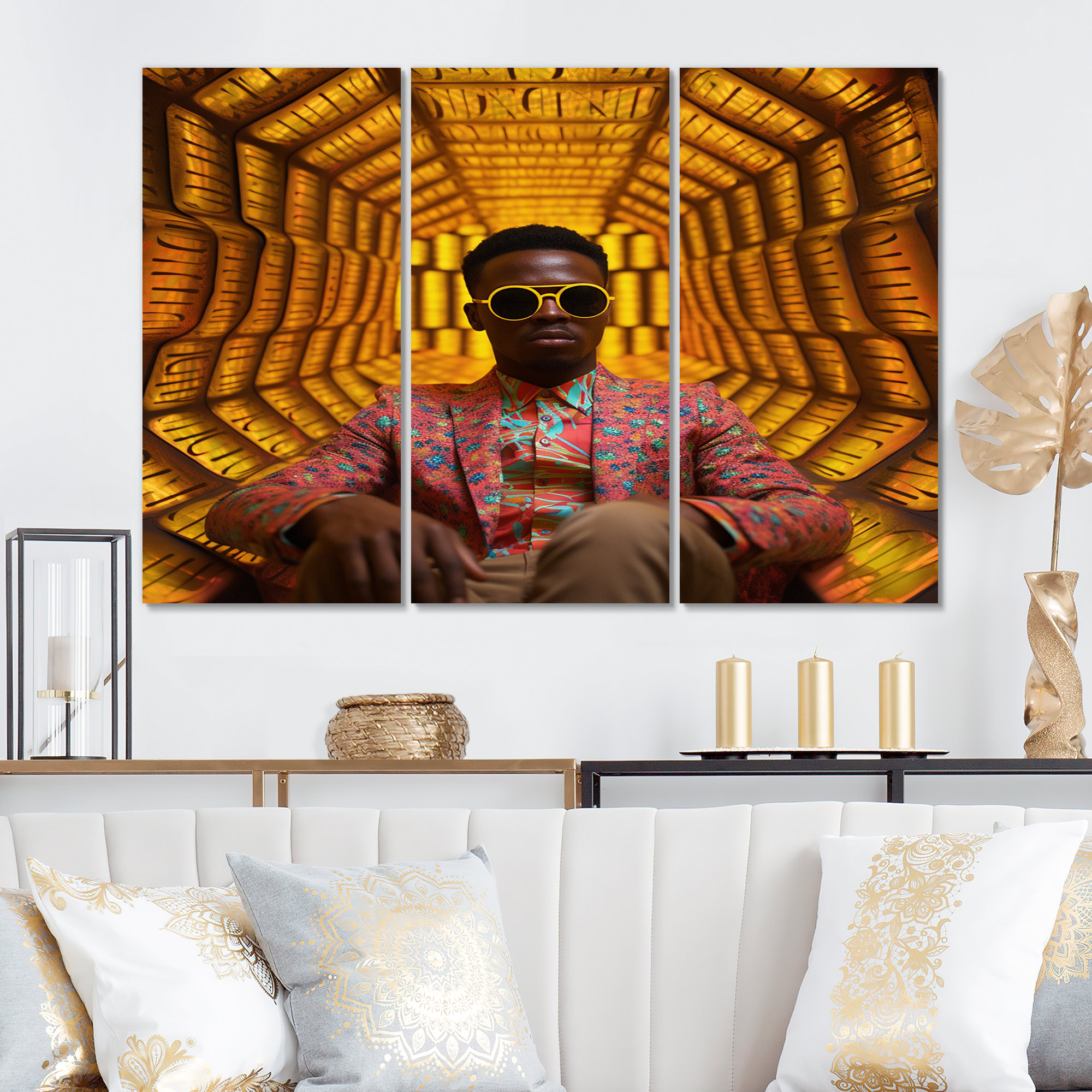 Design Art African American Rapper Cool Golden Matrix - Man Wall Decor ...