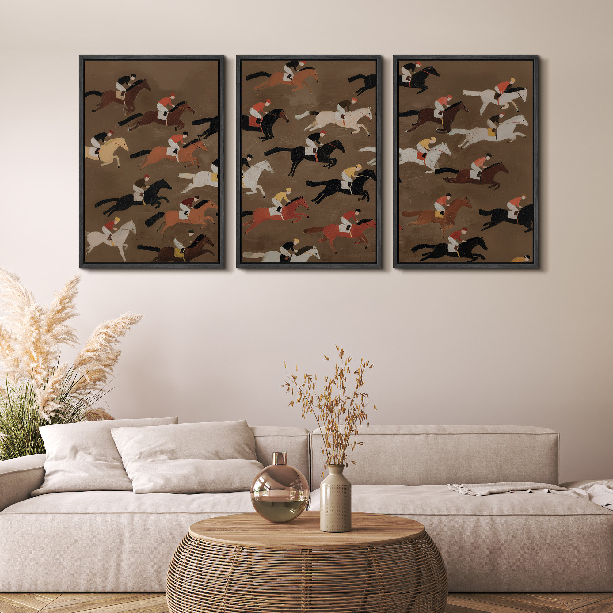 IDEA4WALL Vintage Racehorse Riders Pattern Triptych – Pictures Framed ...