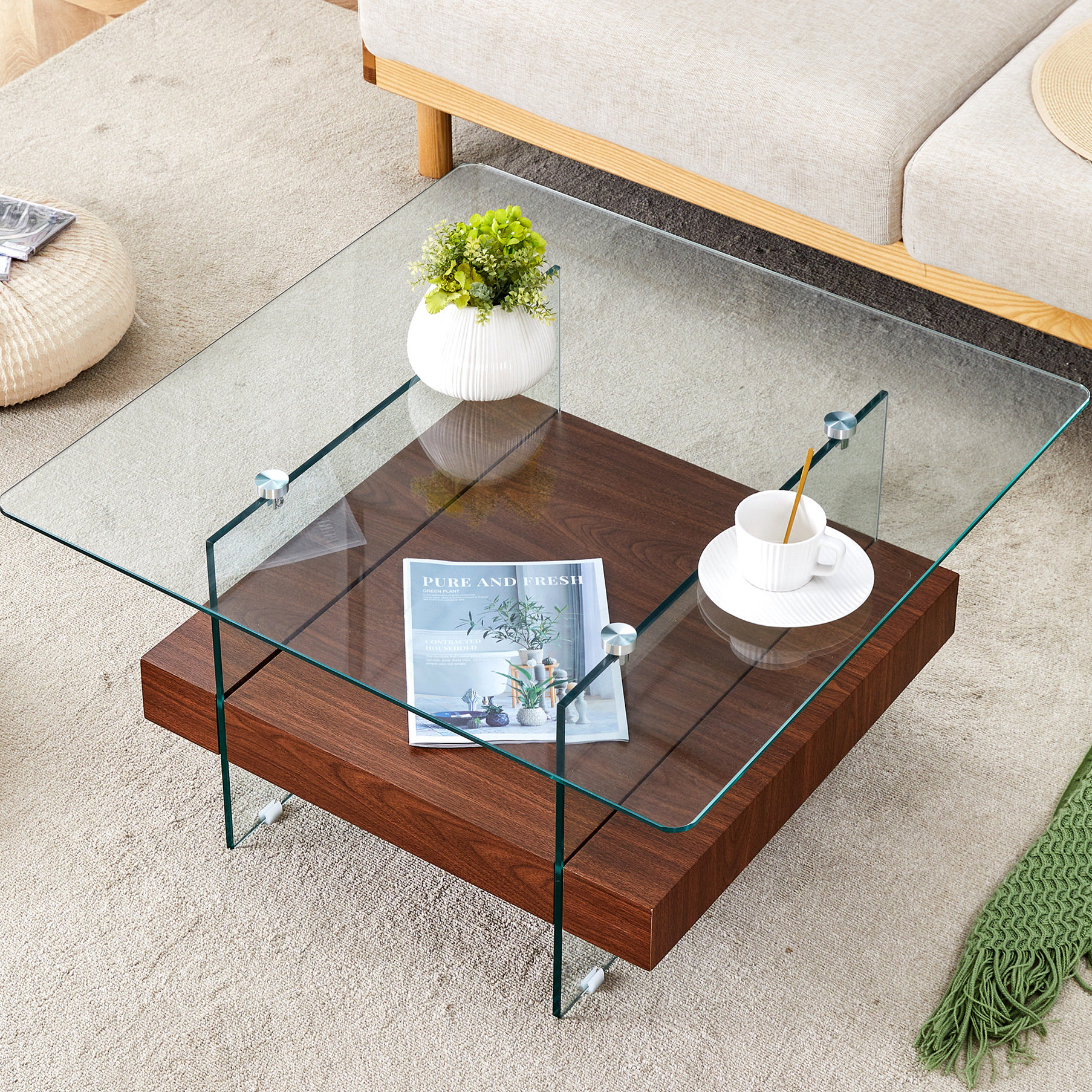 Latitude Run® Square Coffee Table, 31.4 Inch. Transparent Tempered ...