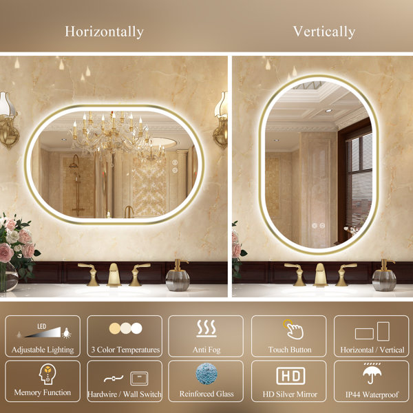 Wrought Studio™ Kashen Mirror Opulence Illuminated: Premium Gold-Edged ...