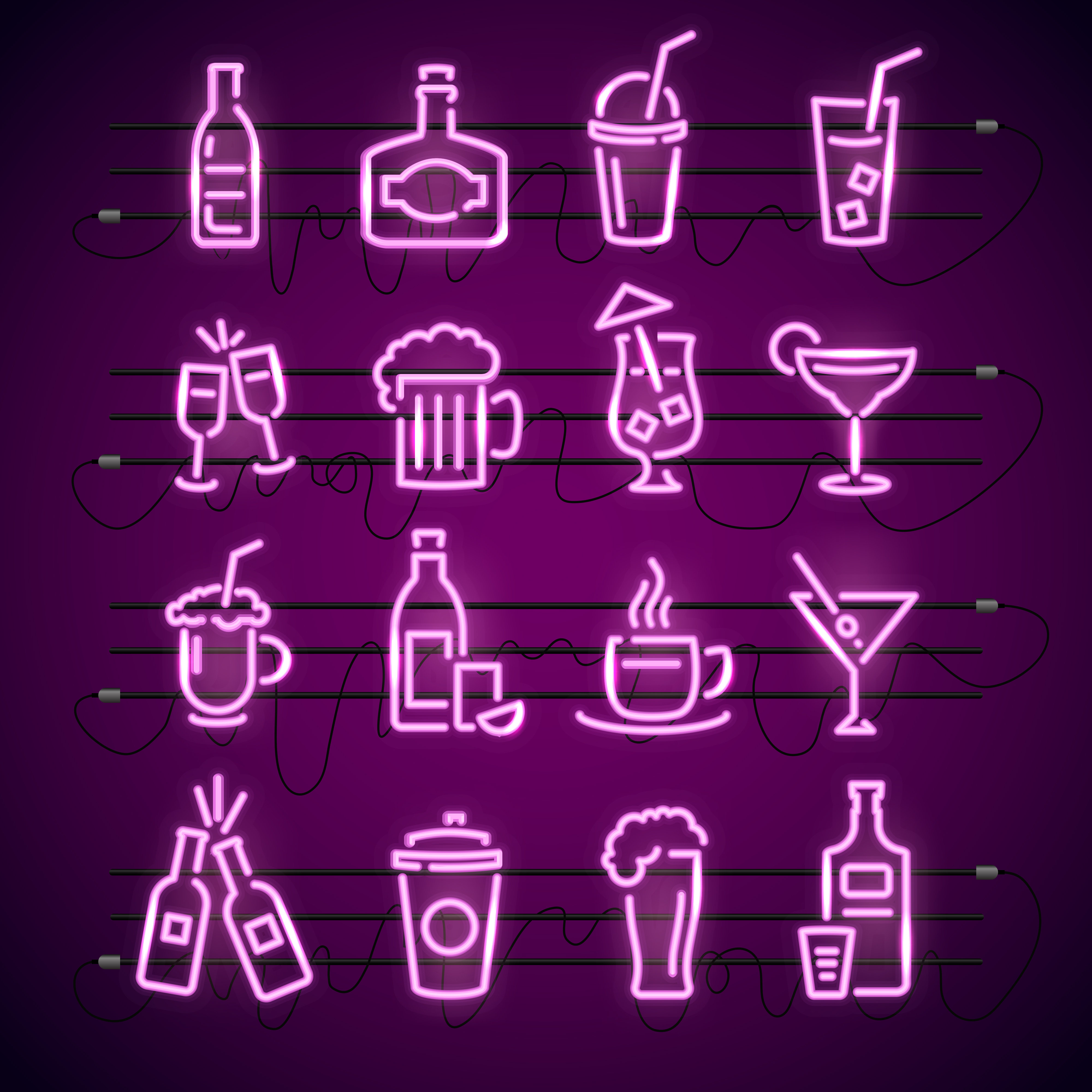 Winston Porter Bar Neon Signs Thin Line Icon Set. Vector - Wayfair Canada