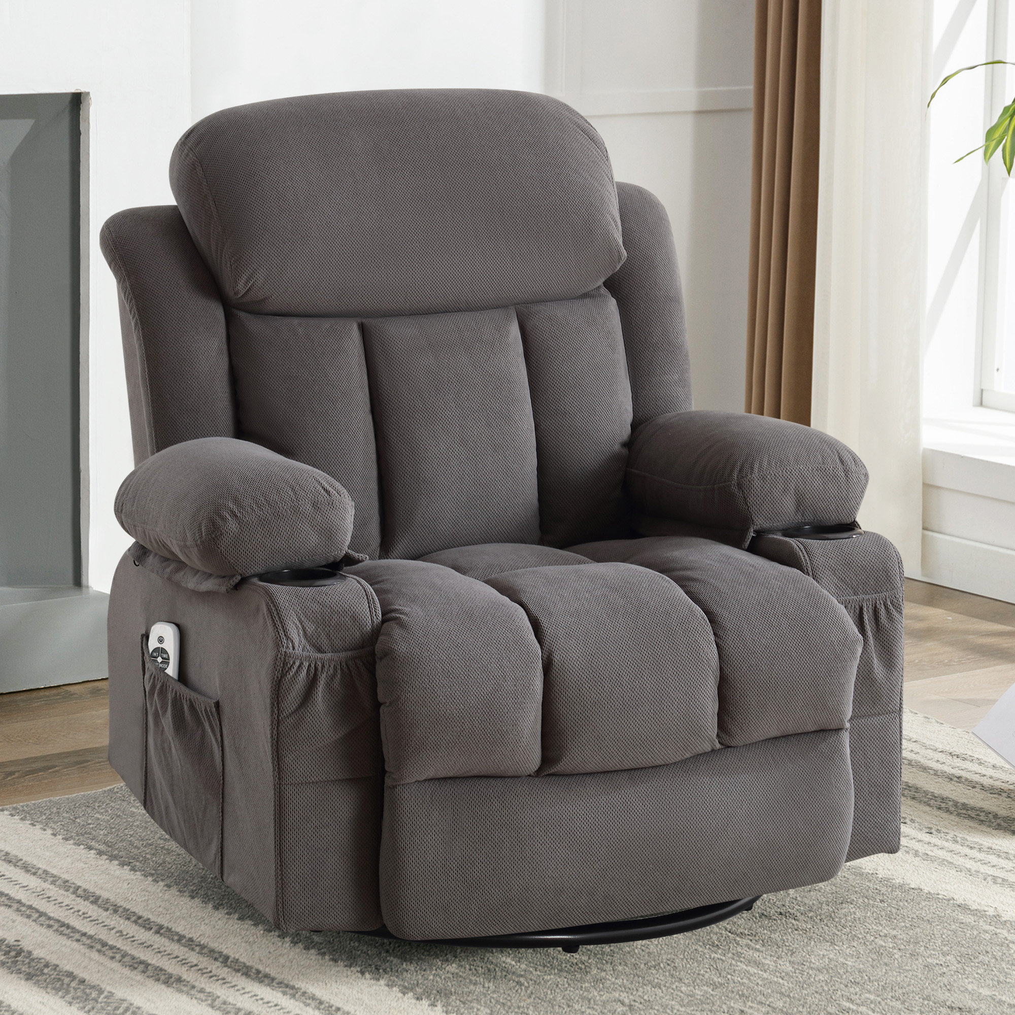 Hokku Designs Swinging recliner massage heated sofa, with USB and 2 cup ...