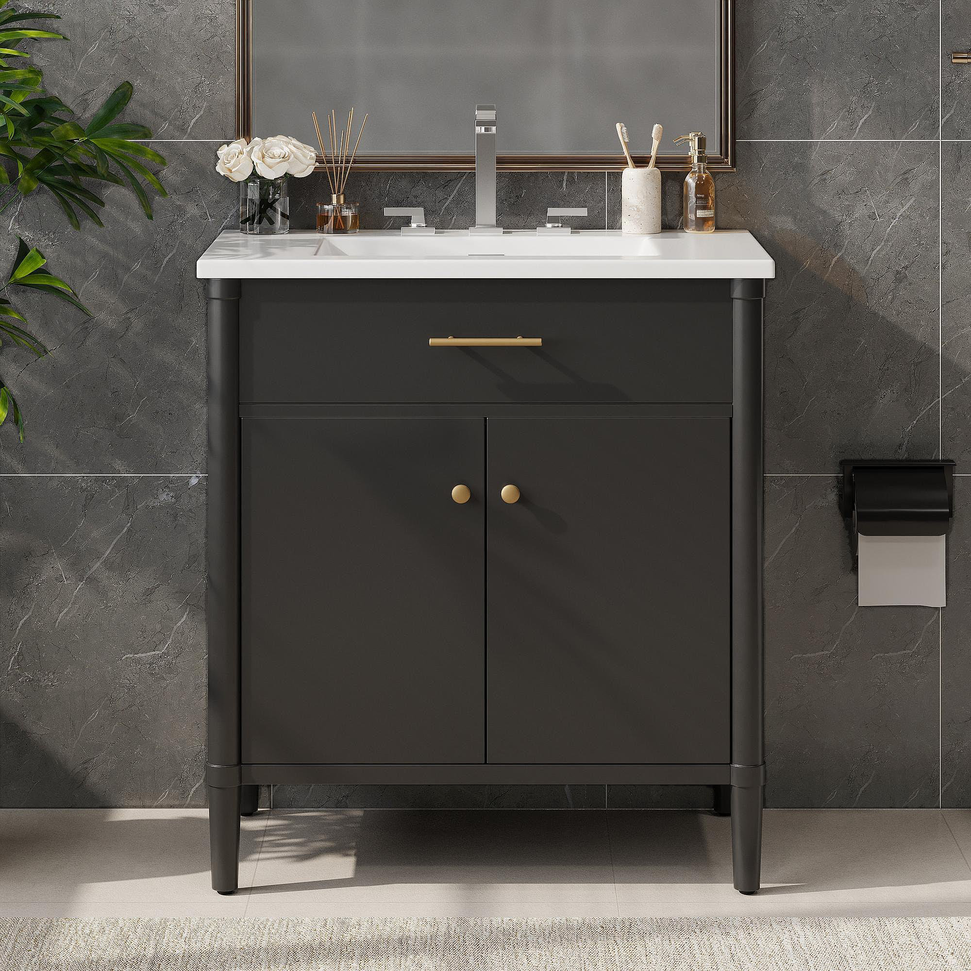Springland 31" Bathroom Vanity With Sink, Bathroom Cabinet With Soft ...