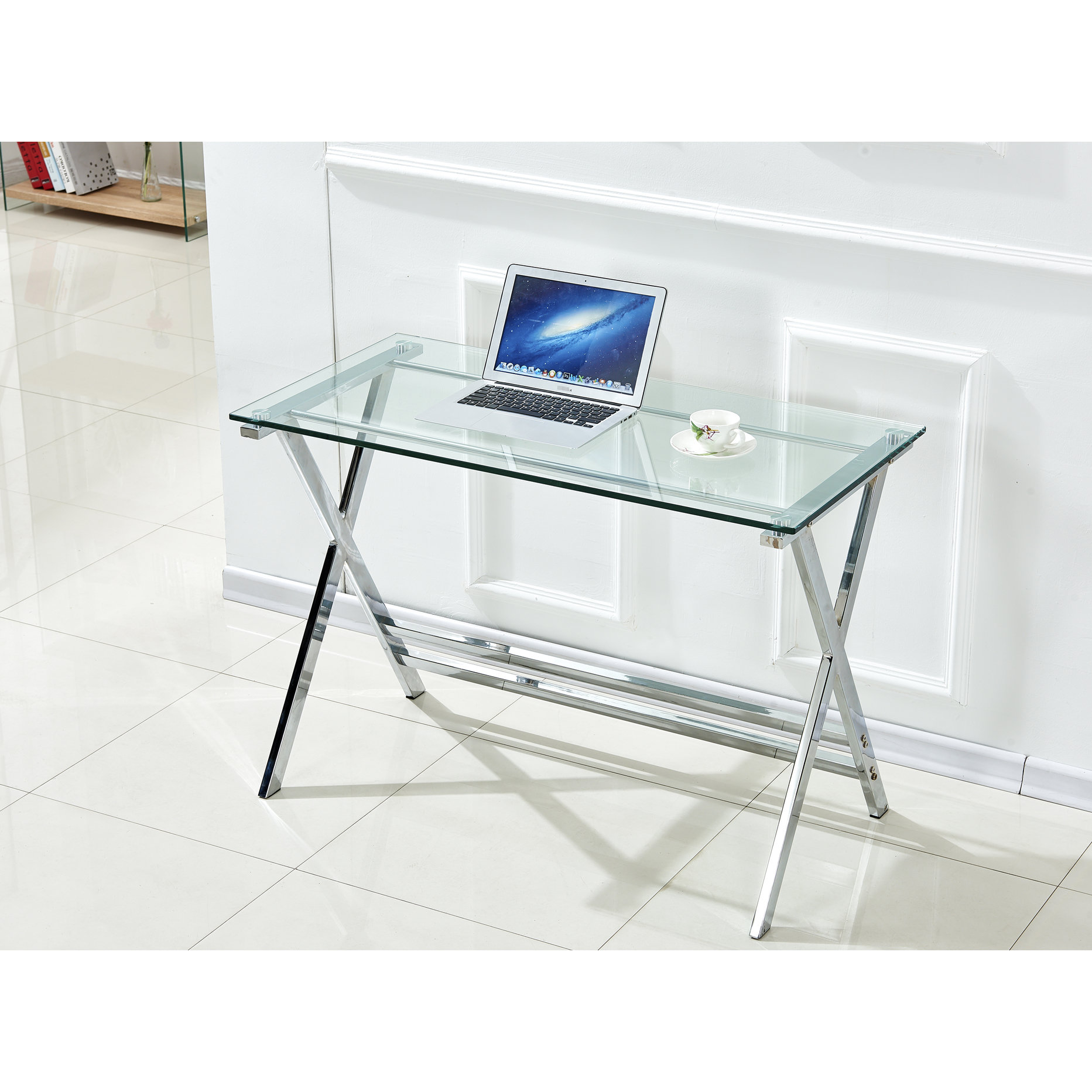 Ivy Bronx Transparent Tempered Glass Table, Laptop Desk With Rounded ...