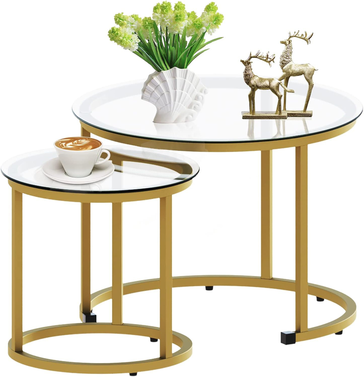 Ivy Bronx Nesting Coffee Table Set Of 2, Small Glass Round Nesting ...