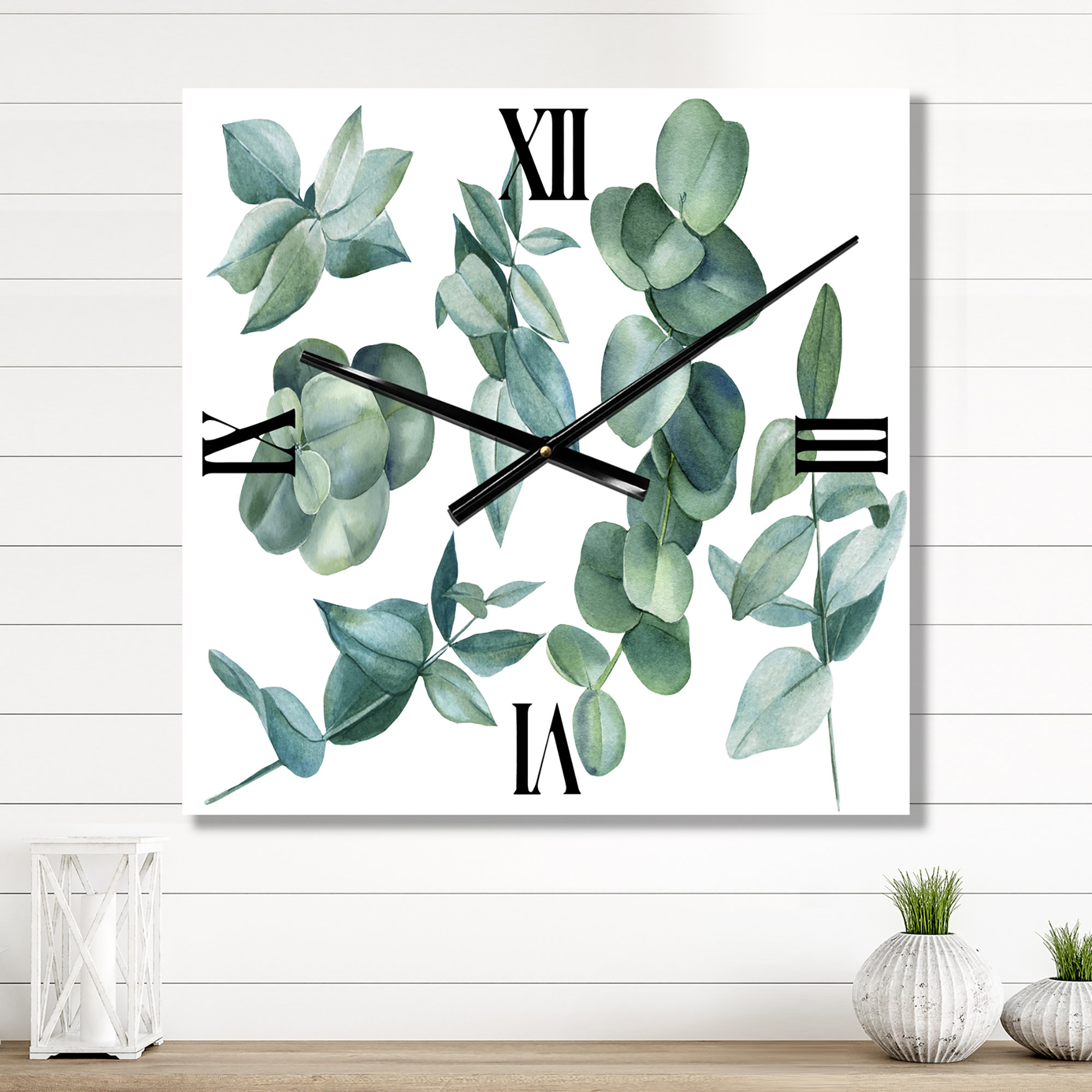 East Urban Home Dark Green Eucalyptus Leaves - Traditional Wall Clock ...
