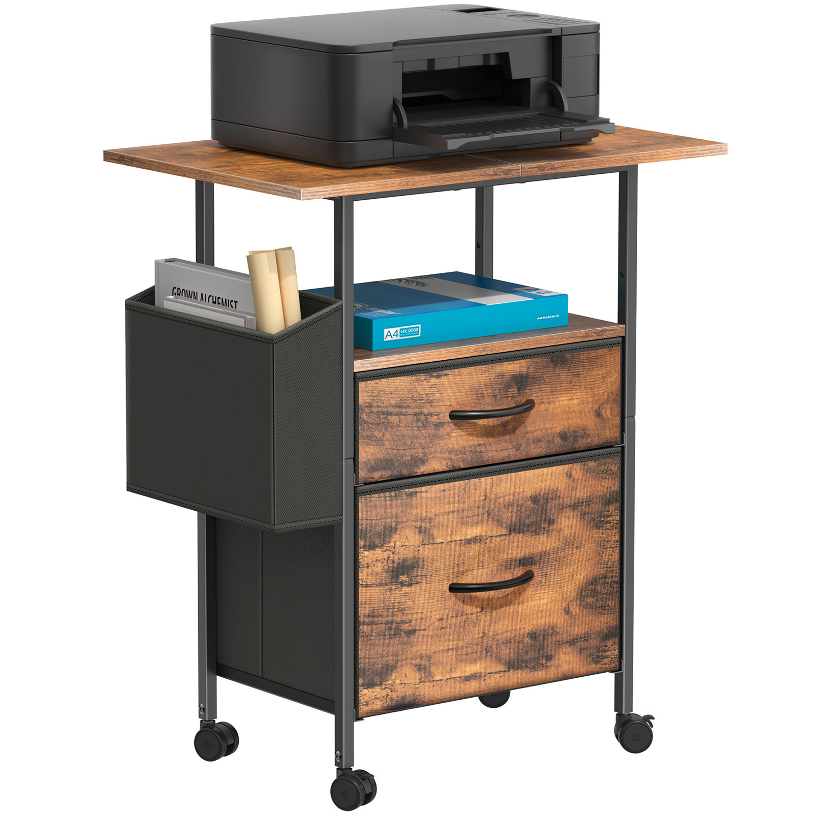 17 Stories Mobile File Cabinet With 24'' Wide Desktop, 2 Fabric Drawer ...