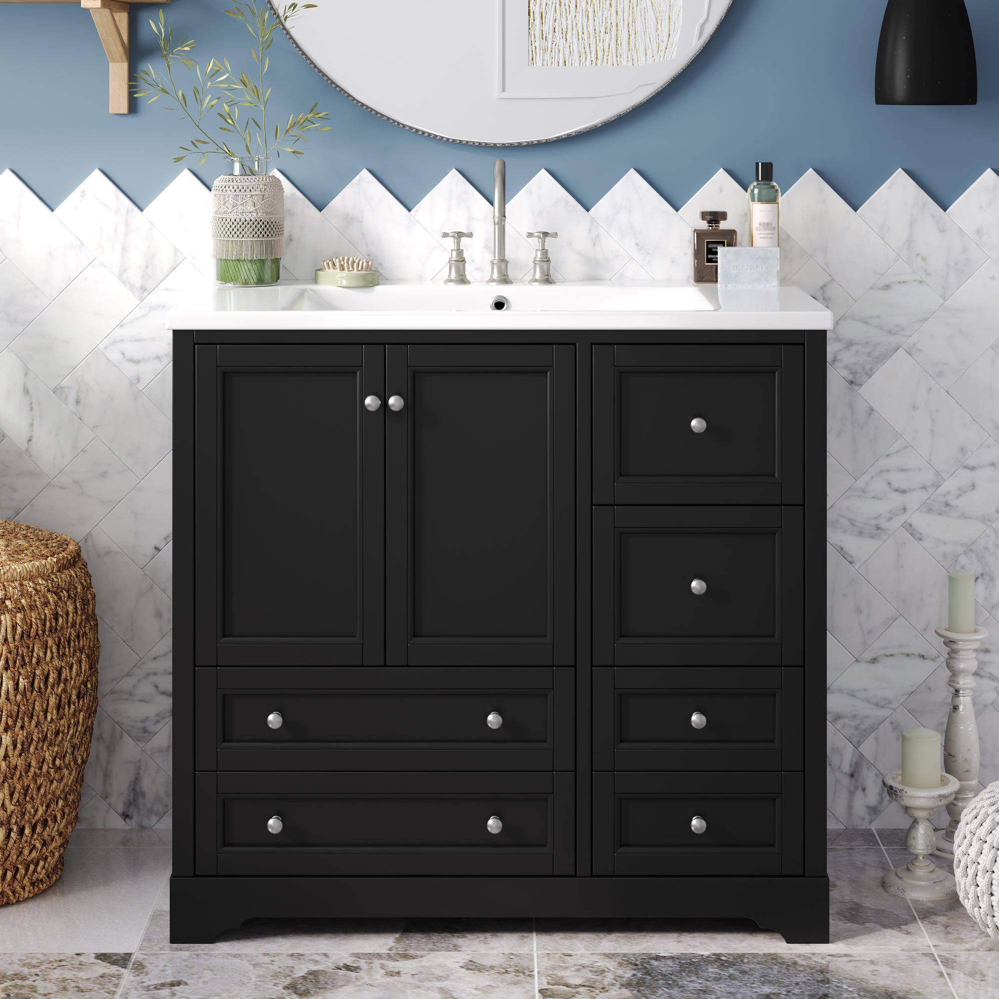 Ebern Designs 36inch Bathroom Vanity with Sink, Solid Wood Freestanding ...