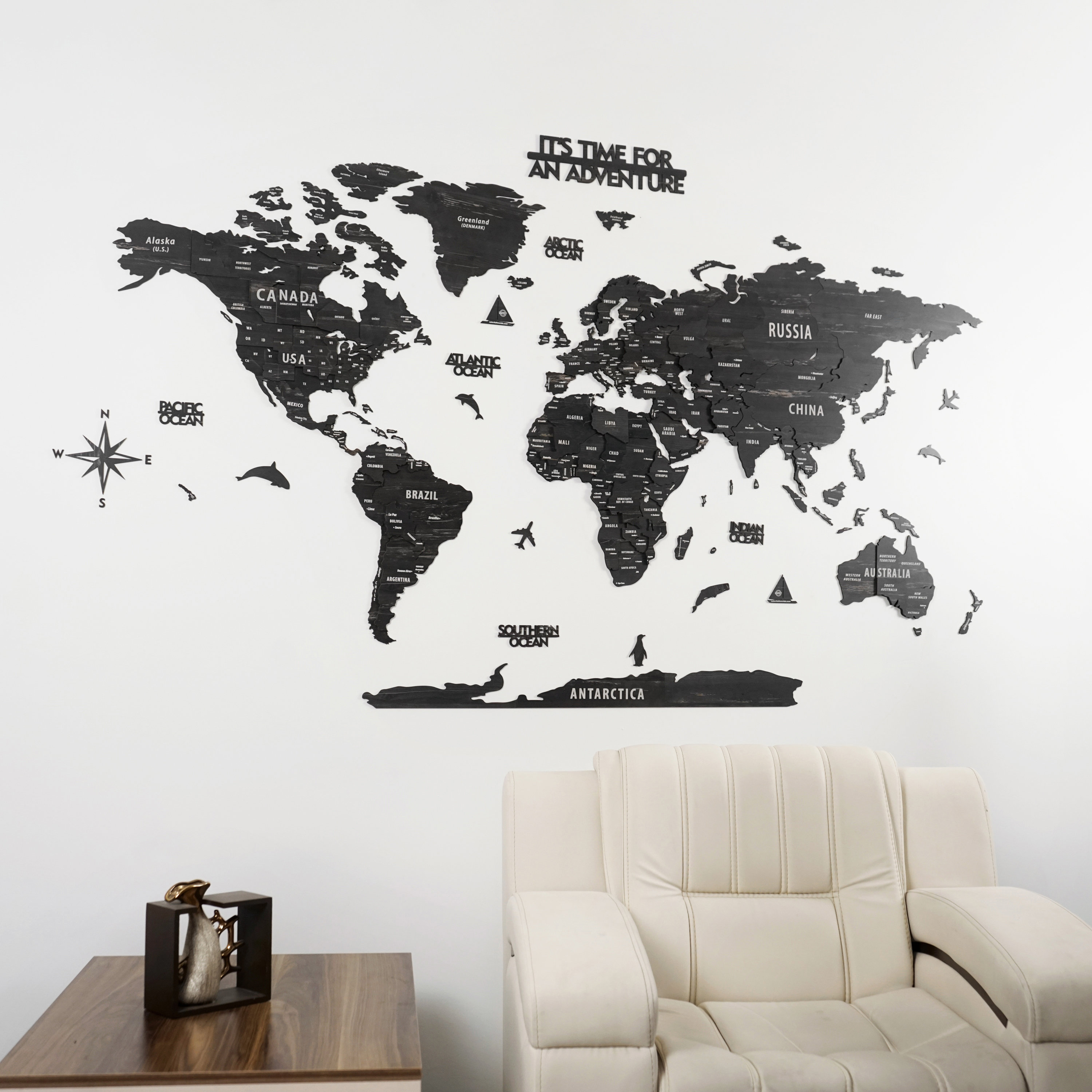 Latitude Run® 3D Wooden World Map for Wall - Wooden World Map Wall Art ...