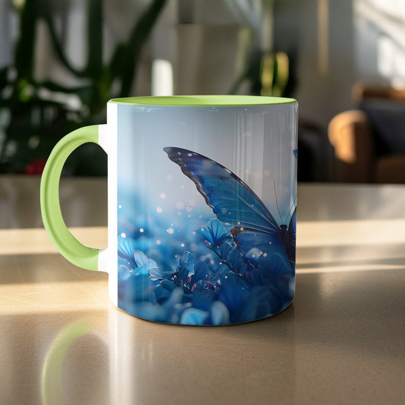 East Urban Home Butterfly Design 11oz Accent Mug – White Ceramic Coffee ...