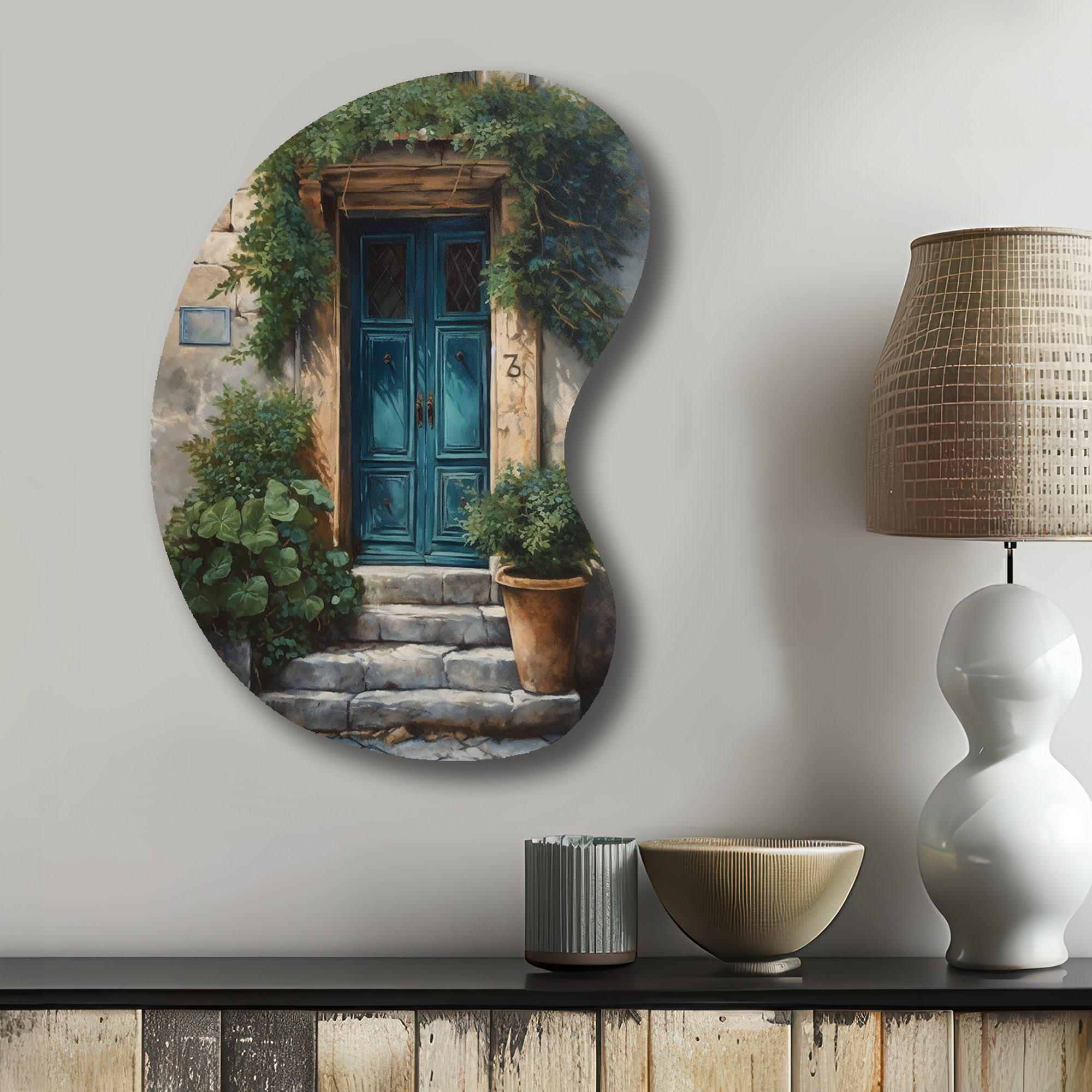 Design Art Blue And Beige Nature'S Front Door Greeting II - Irregular ...