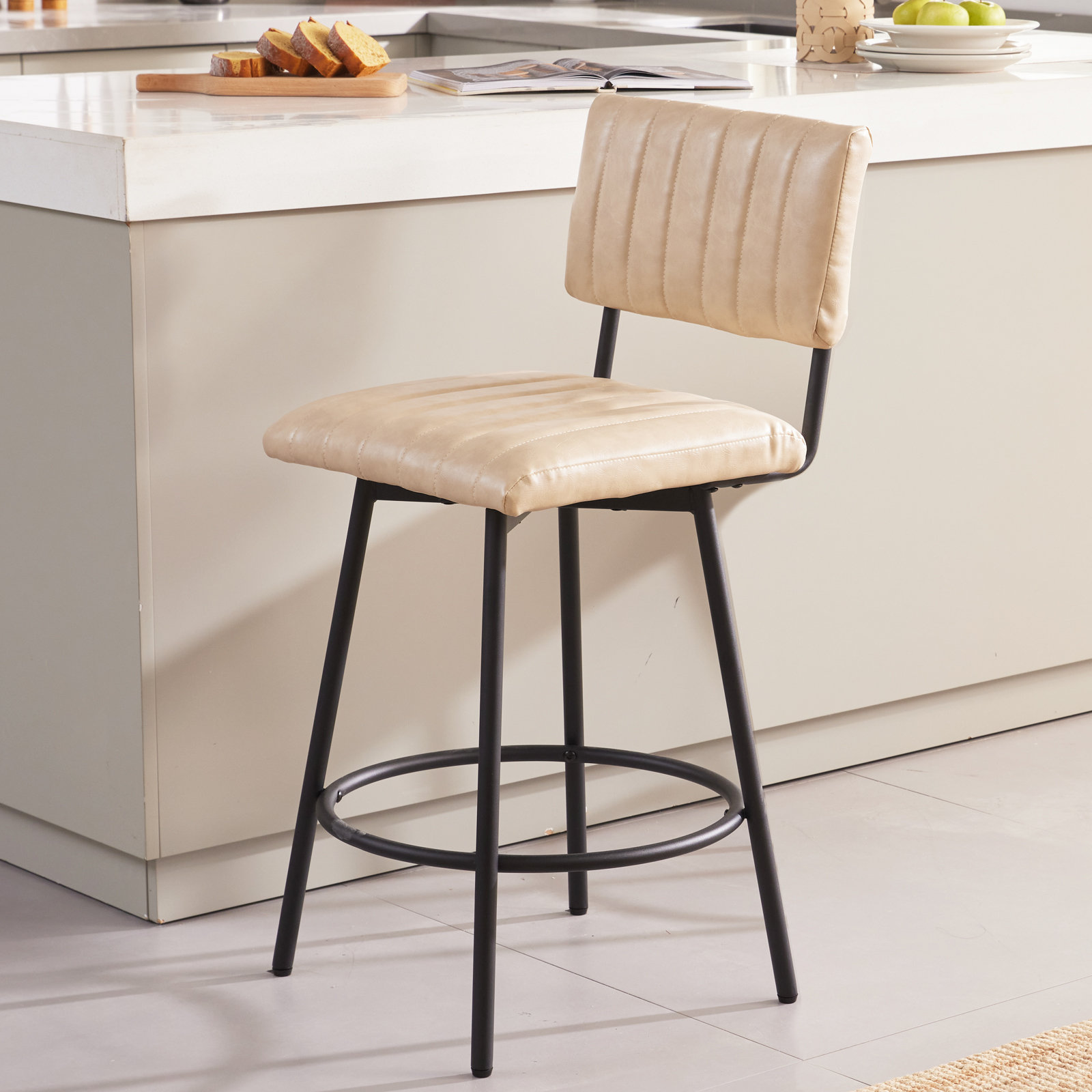 Corrigan Studio Lavante Channel Tufting Upholstered Swivel Bar Stool ...